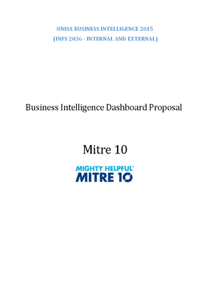 Business Intelligence INFS 2036 Exam Notes and Case Study - INFS 2036 ...