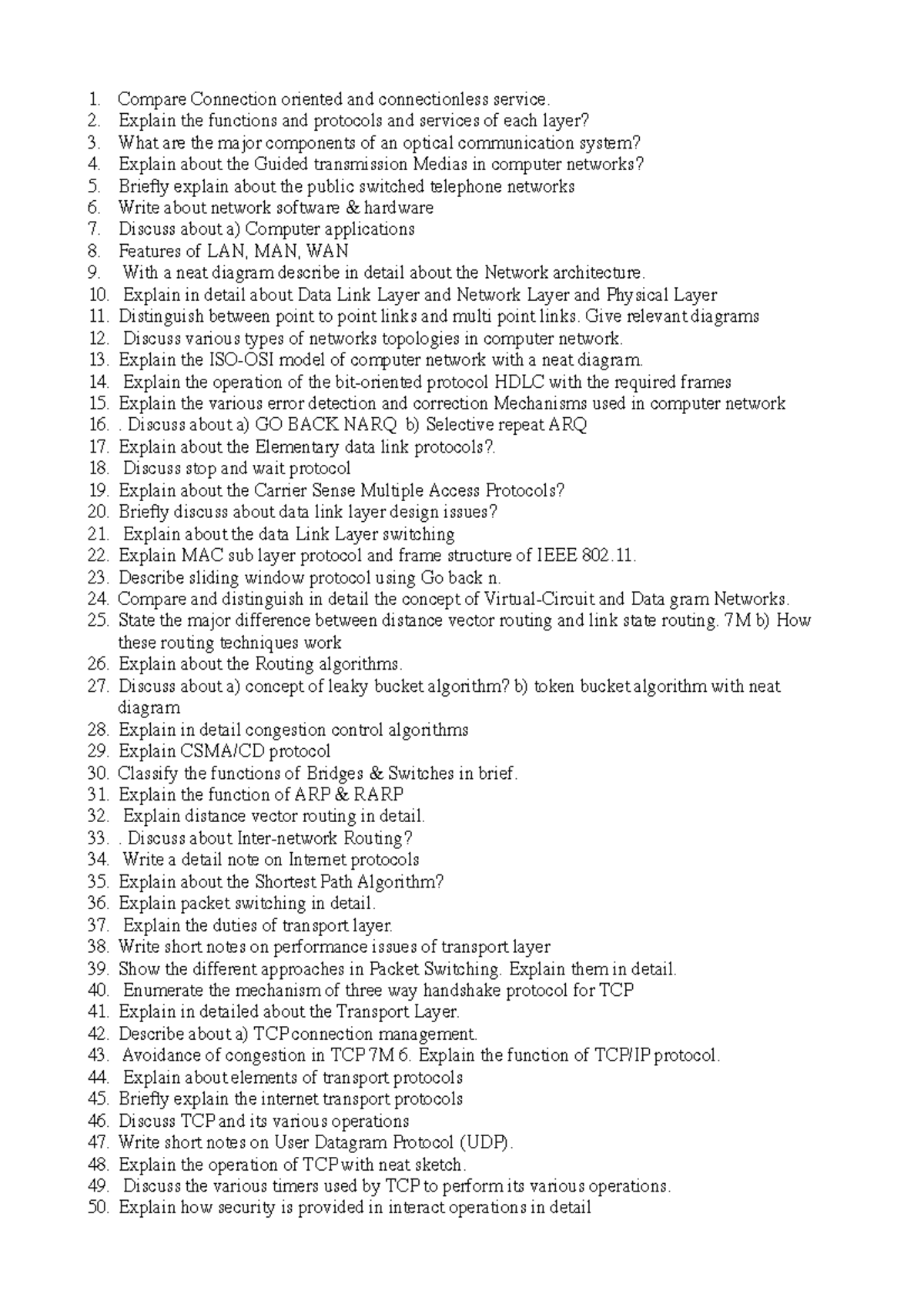 CSE306 Imp 2 - question - Compare Connection oriented and connectionless service. Explain the ...