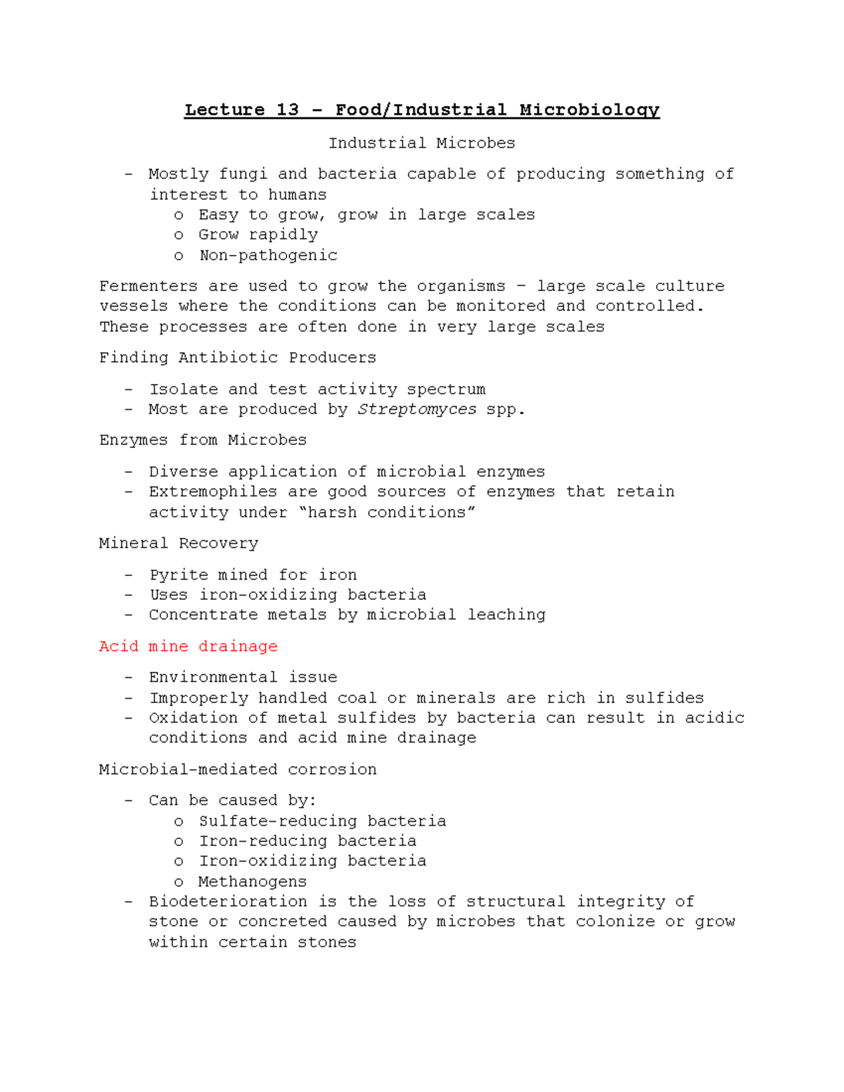 Food/Industrial Microbiology - Lecture 13 – Food/Industrial ...