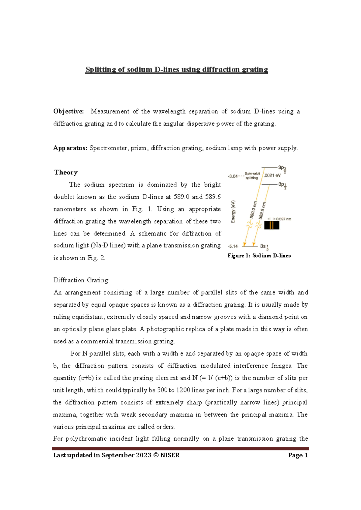 Sodium D Line Splitting - Splitting of sodium D-lines using diffraction ...