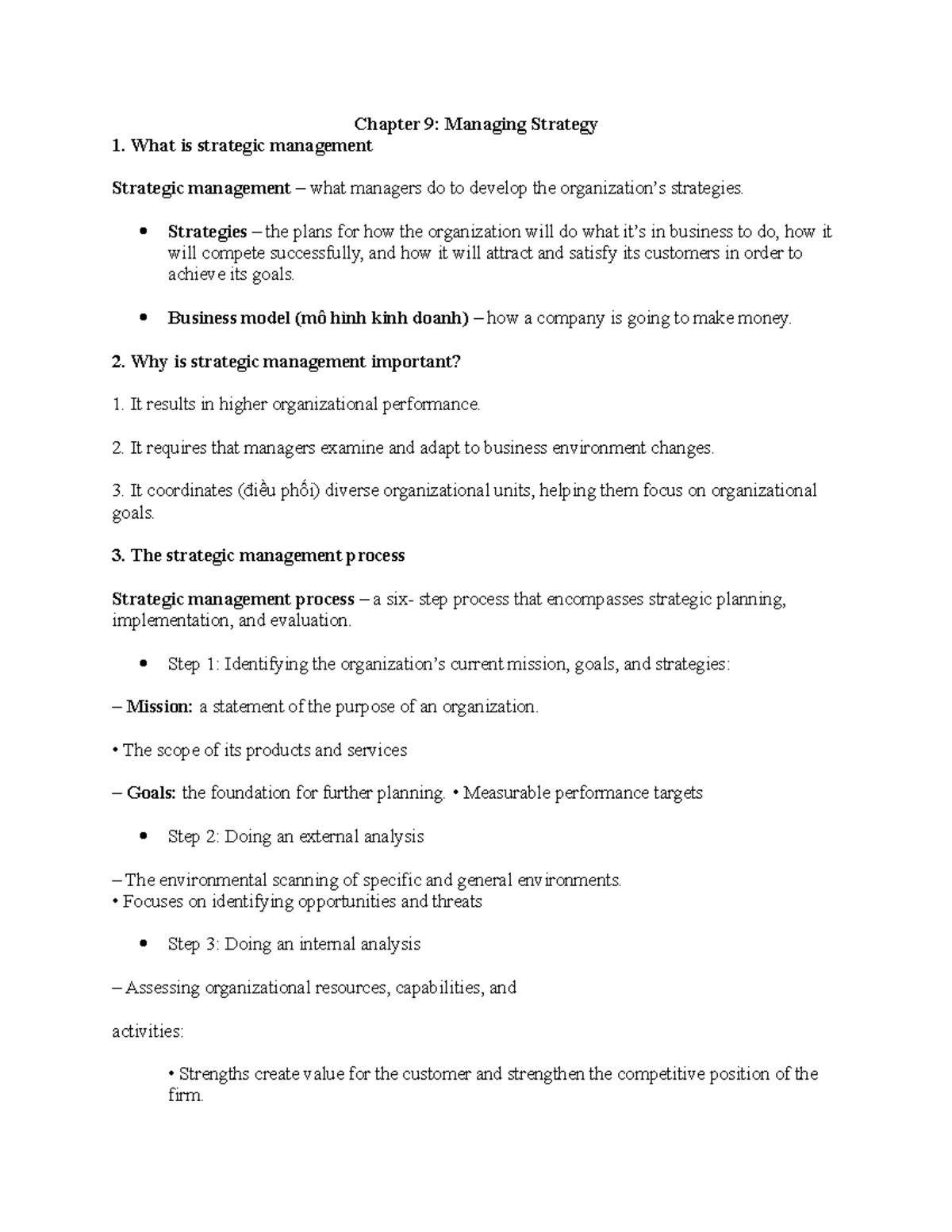 Chapter 9 (PM) - PM o - Chapter 9: Managing Strategy What is strategic management Strategic ...