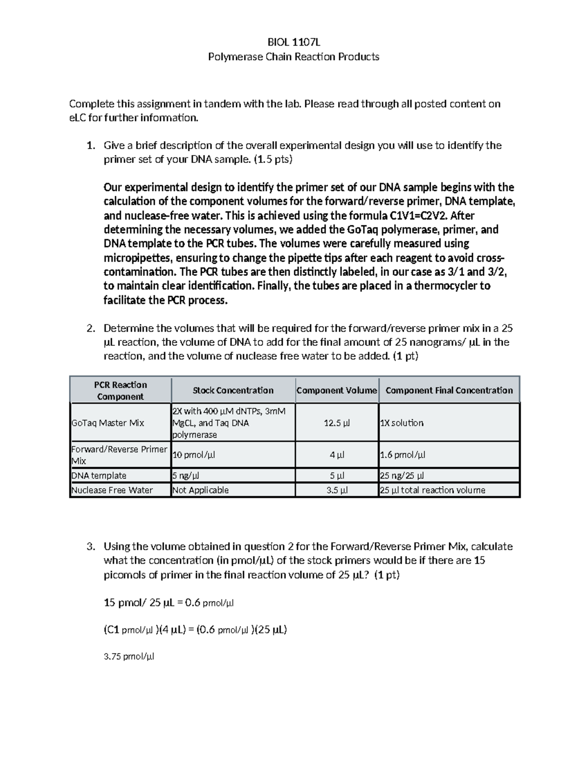 1107L-PCR lab 2023 - BIOL 1107L Polymerase Chain Reaction Products ...