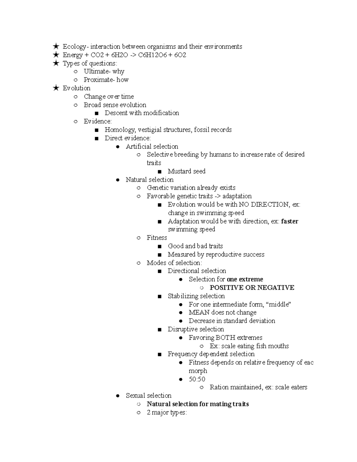 Bio sg 1 - Bio test 1 Study Guide - ★ Ecology- interaction between ...