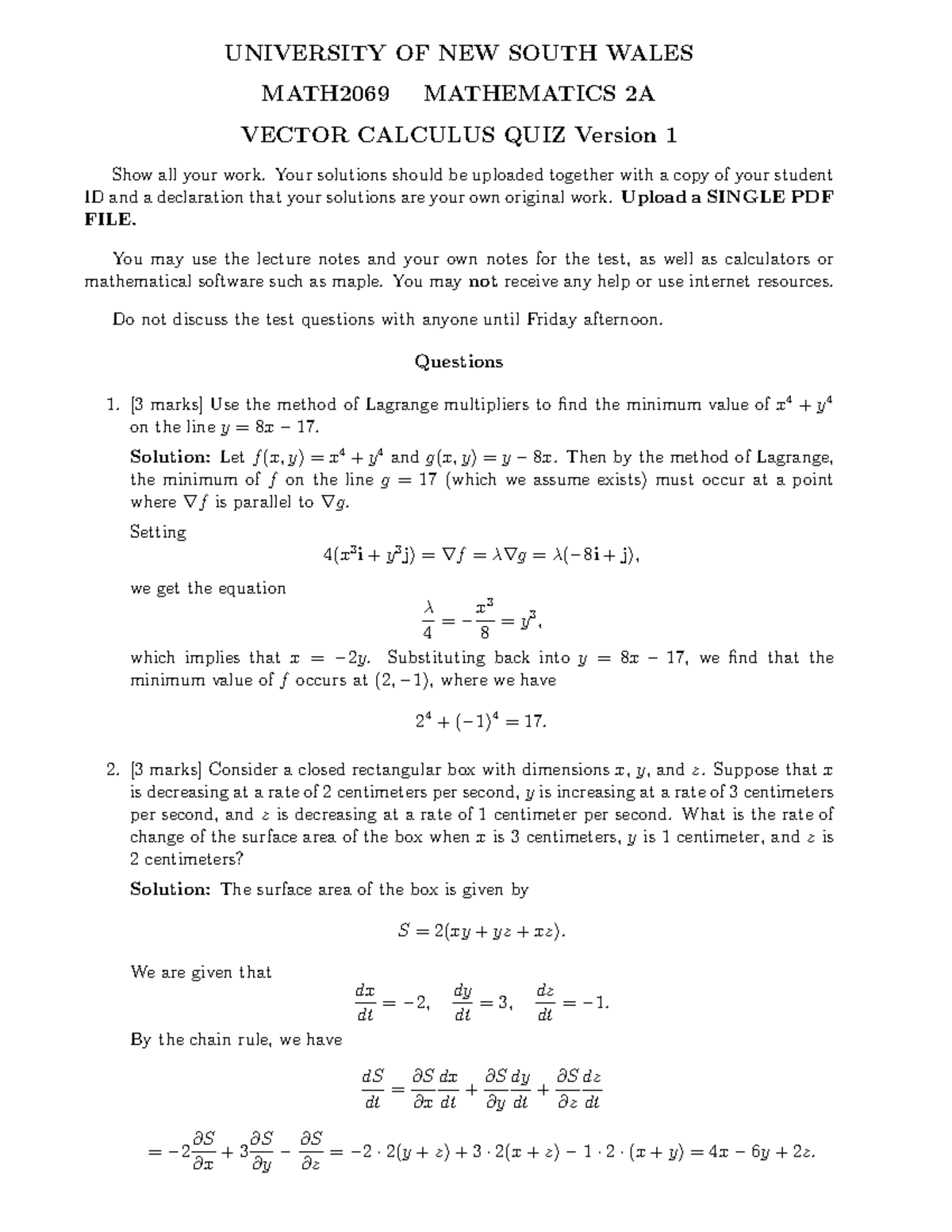 VCtest v1 solutions - UNIVERSITY OF NEW SOUTH WALES MATH2069 ...