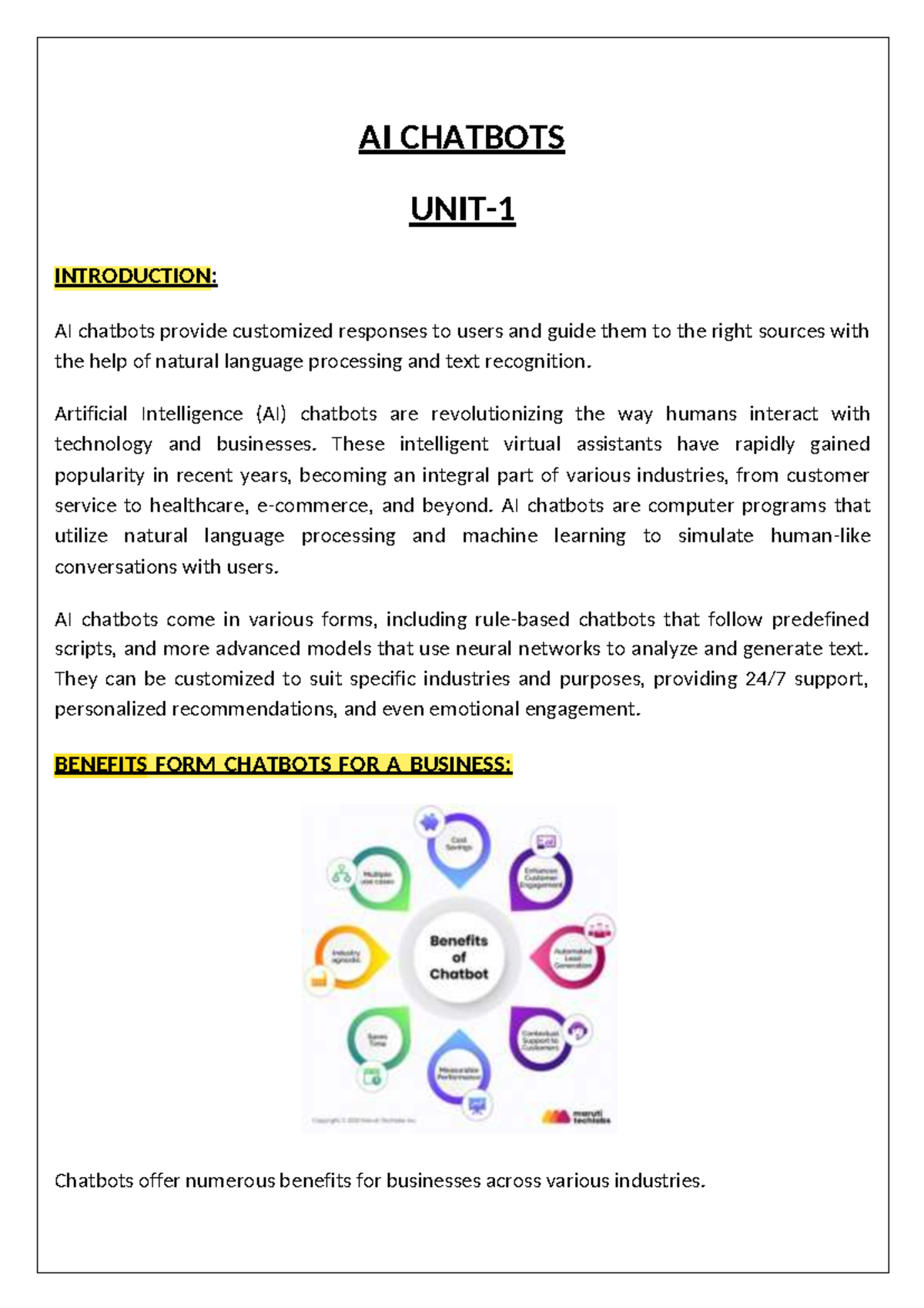 AI CHAT BOT UNIT -1 - R20 juntuk material - AI CHATBOTS UNIT ...