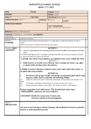 Basic 7 lesson plan - BUDUATTA D/A BASIC TERM 1, INTEGRATED SCIENCE ...
