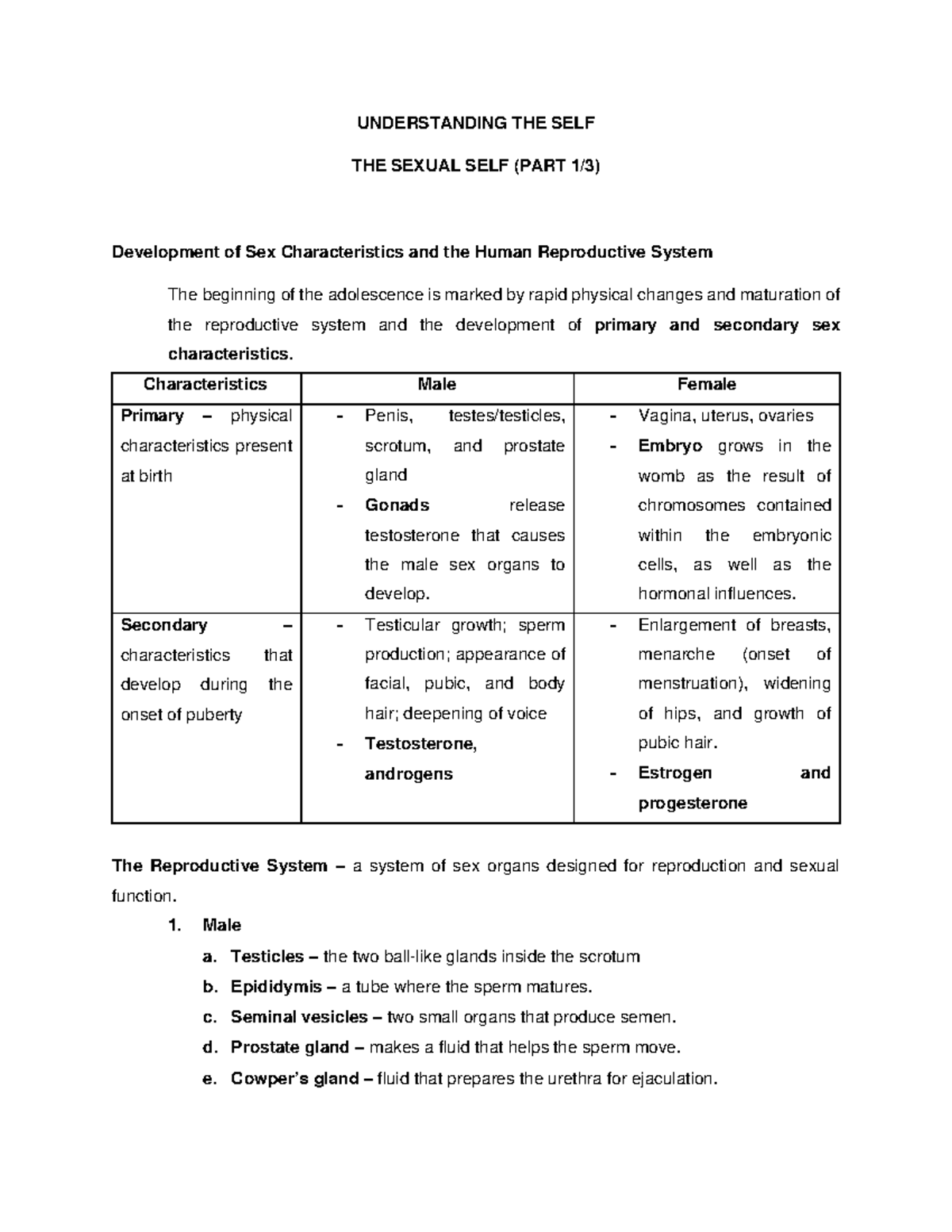 Understanding THE SELF - The Sexual Self (1/3) - UNDERSTANDING THE SELF ...