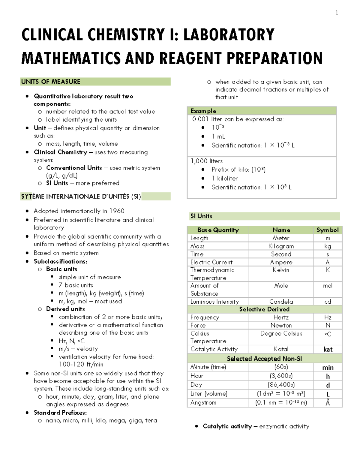 3 Laboratory Mathematics Part 1 - CLINICAL CHEMISTRY I: LABORATORY ...