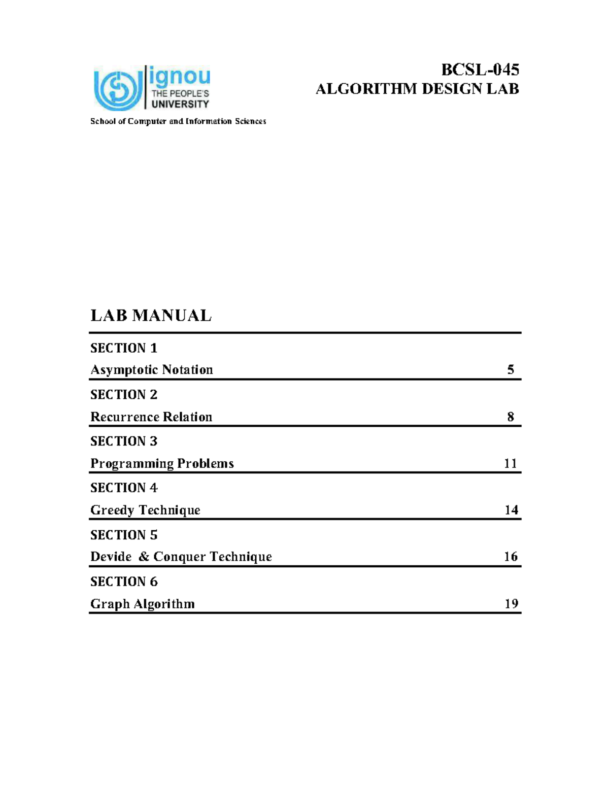 Block-BCSL-045 - for mini project - ALGORITHM DESIGN LAB School of Computer and Information ...
