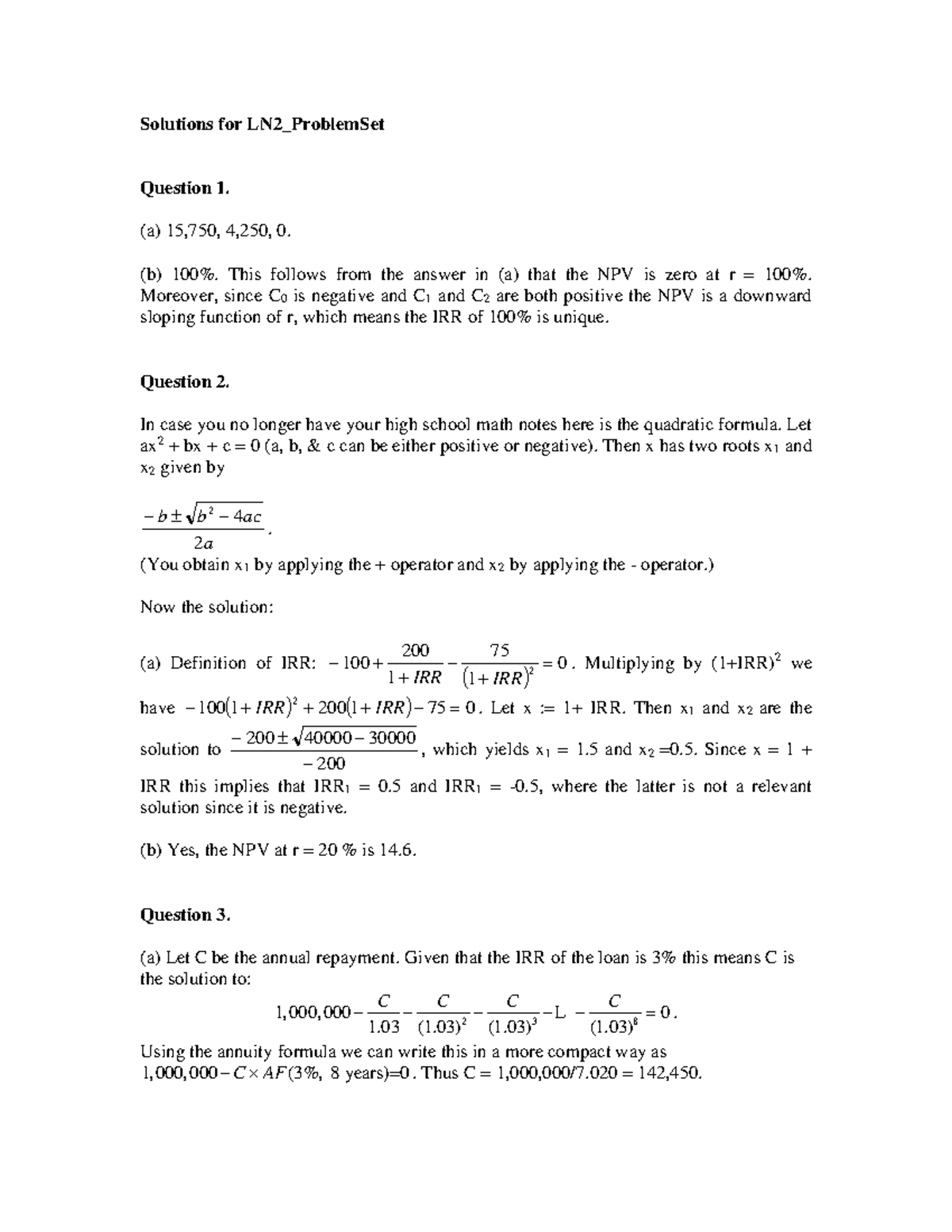 LN2 Problem Set Solutions - Solutions for LN2_ProblemSet Question 1. (a) 15,750, 4,250, 0. (b ...