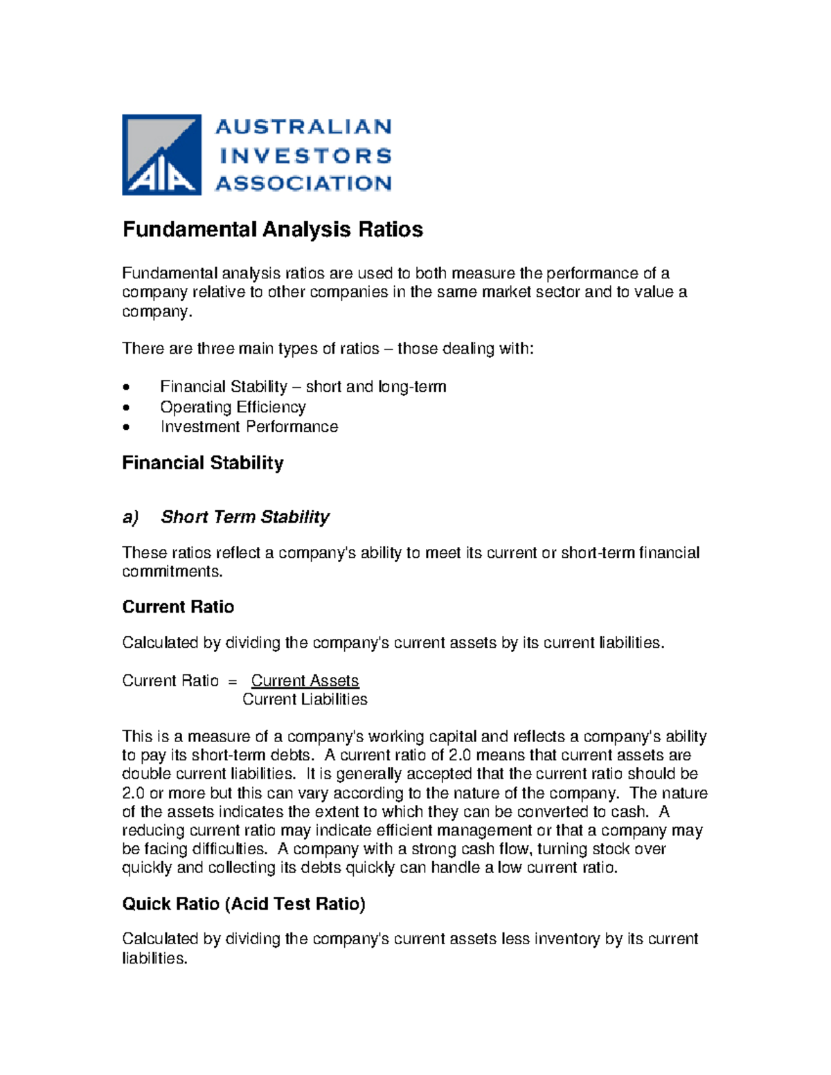 Financial Ratios Defined - Fundamental Analysis Ratios Fundamental ...
