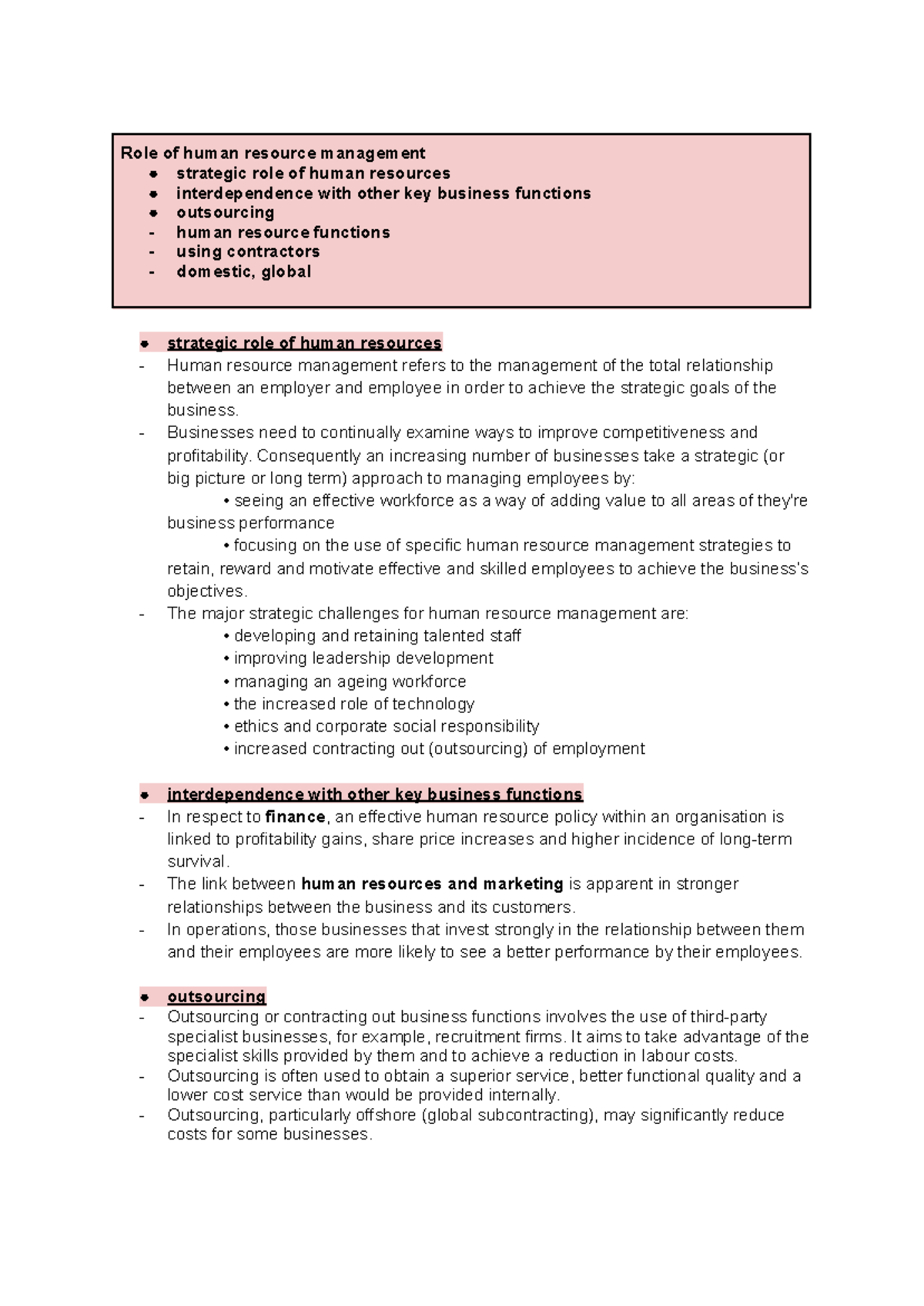 Business Human Resource Management notes - Role of human resource ...