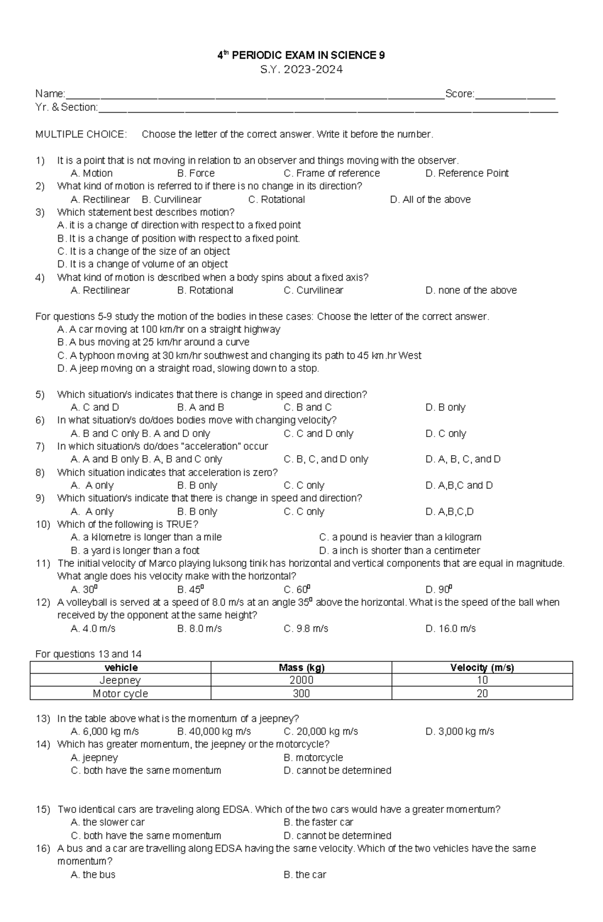 Semifinal - semi finals lesson in physics - 4 th PERIODIC EXAM IN ...