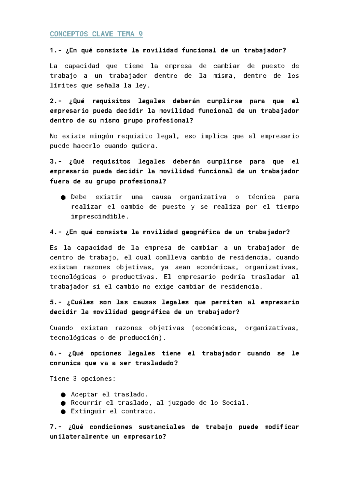 Conceptos Clave TEMA 9 - CONCEPTOS CLAVE TEMA 9 1.- ¿En qué consiste la movilidad funcional de ...
