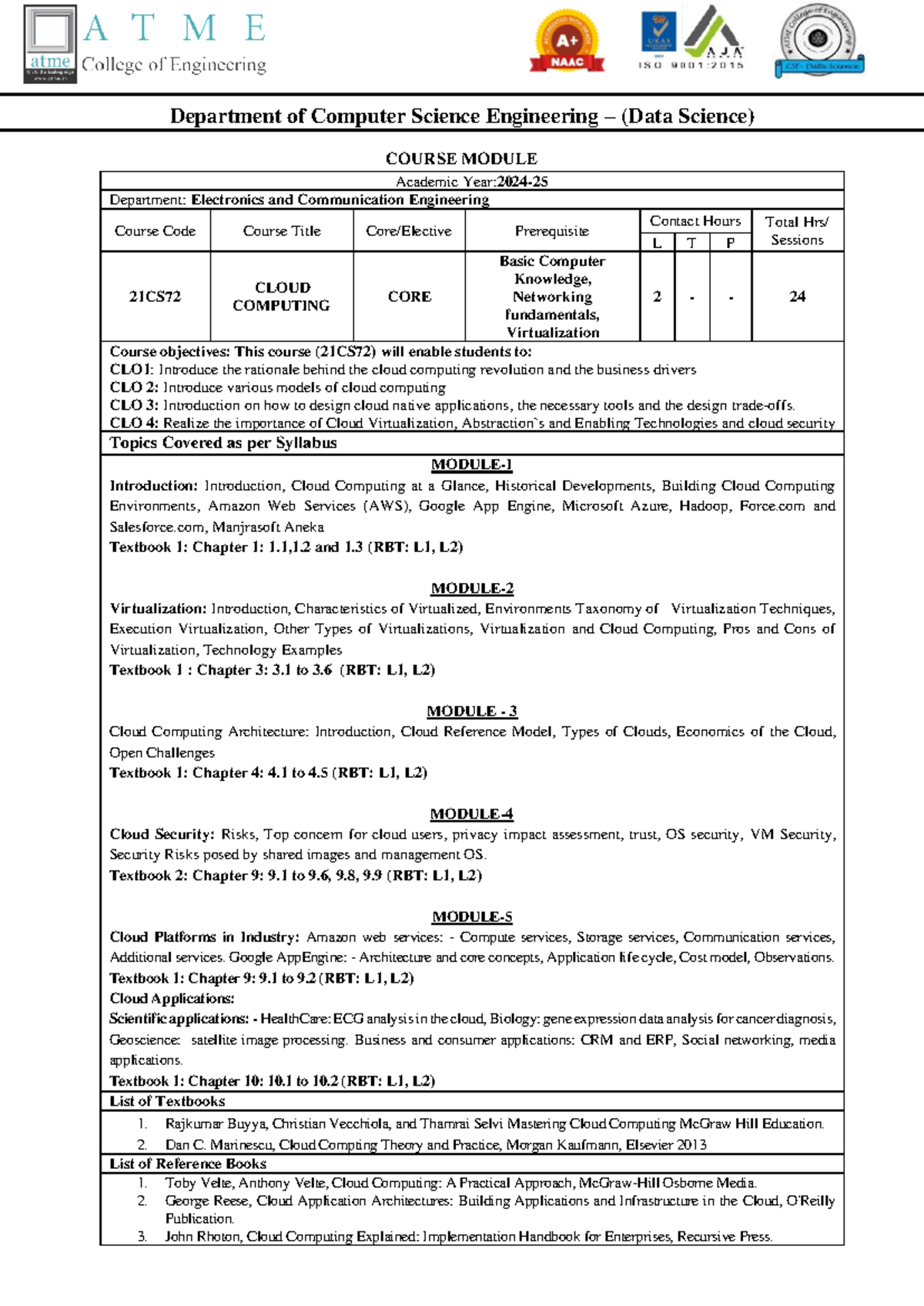 CM 21CS72 CC - Summary Computer Science and Engineering - Department of Computer Science ...