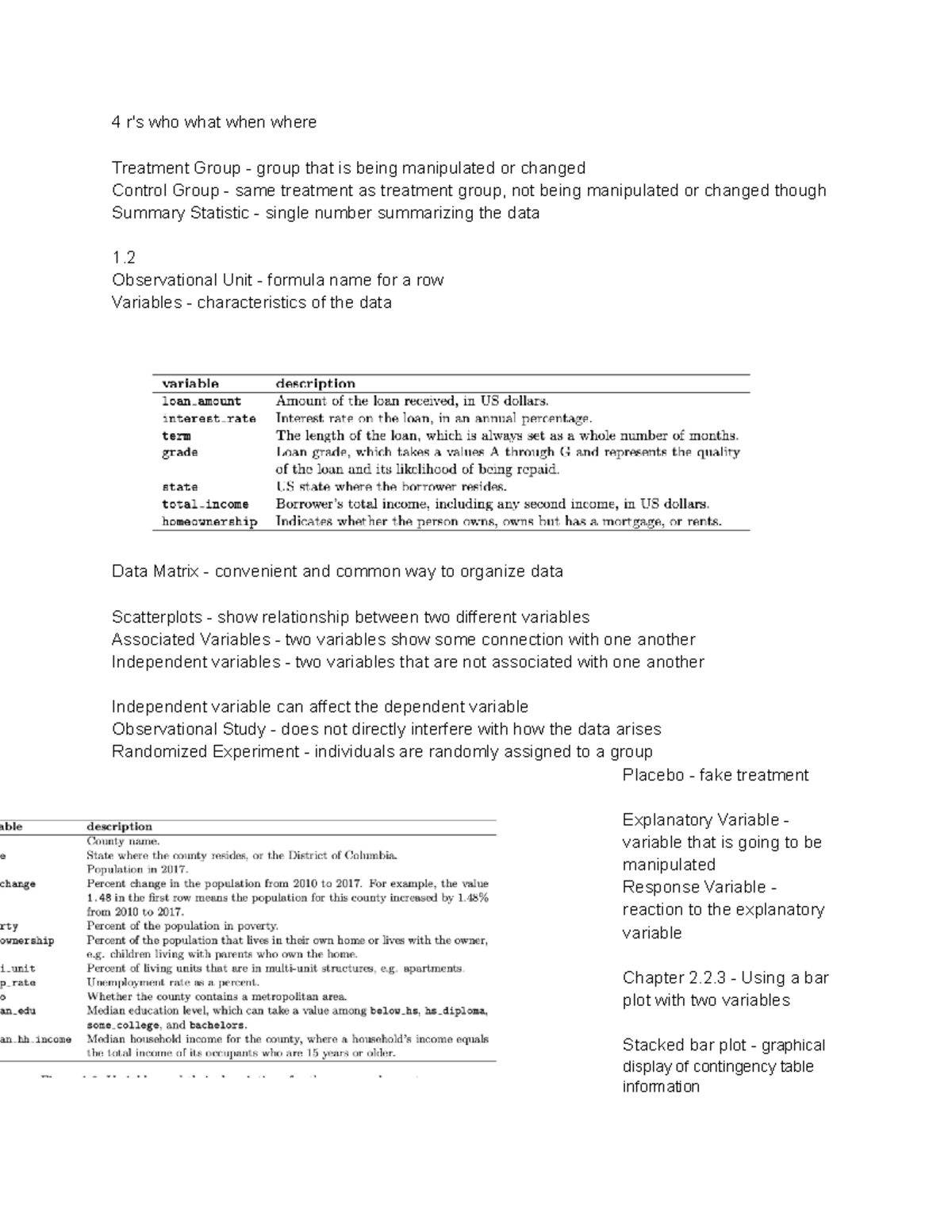 Open Intro Statistics Chapters 1.1-1.2, 2.2.3, 2 - 4 r's who what when ...