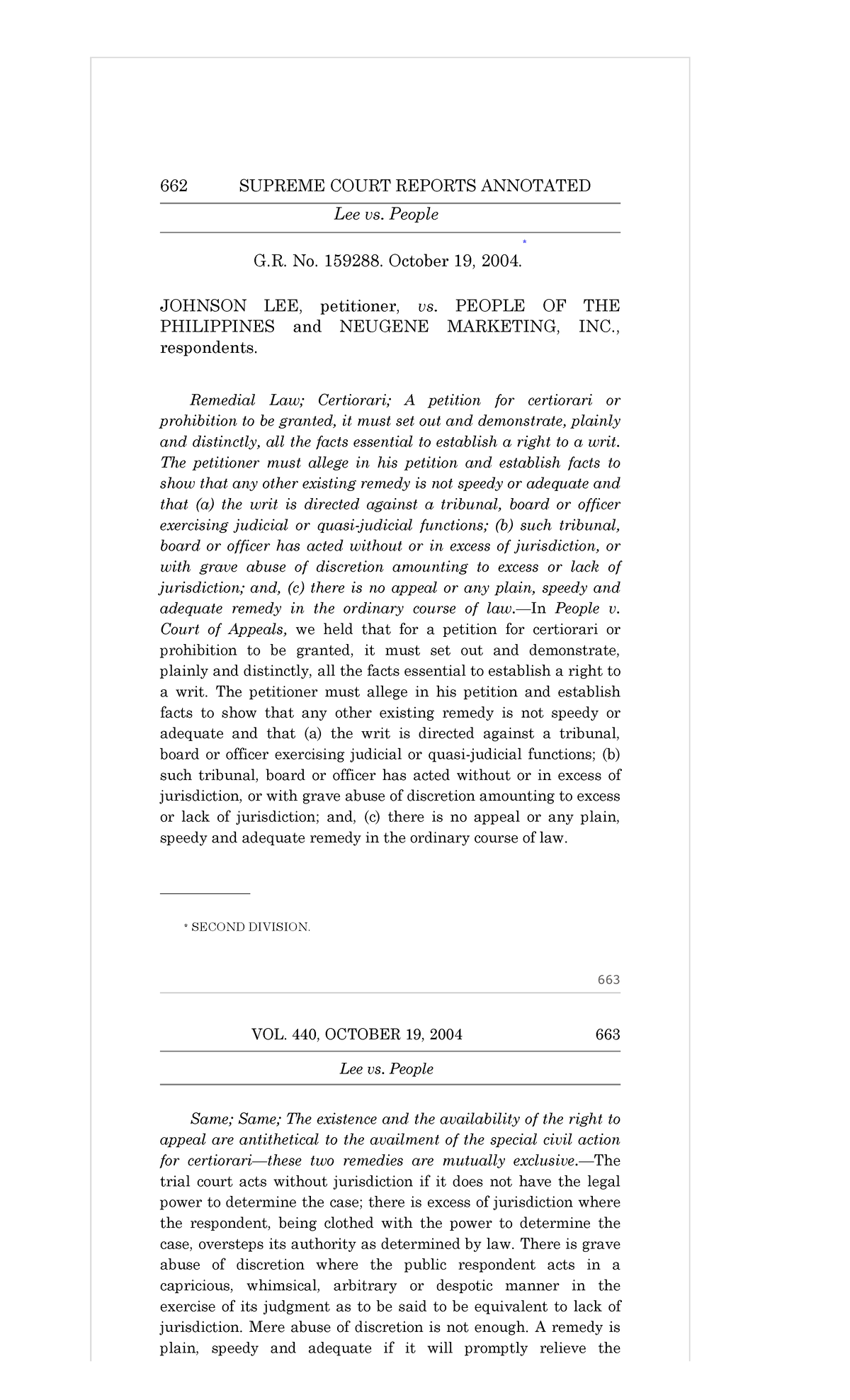 10-Lee-vs - for evidence - 662 SUPREME COURT REPORTS ANNOTATED Lee vs ...