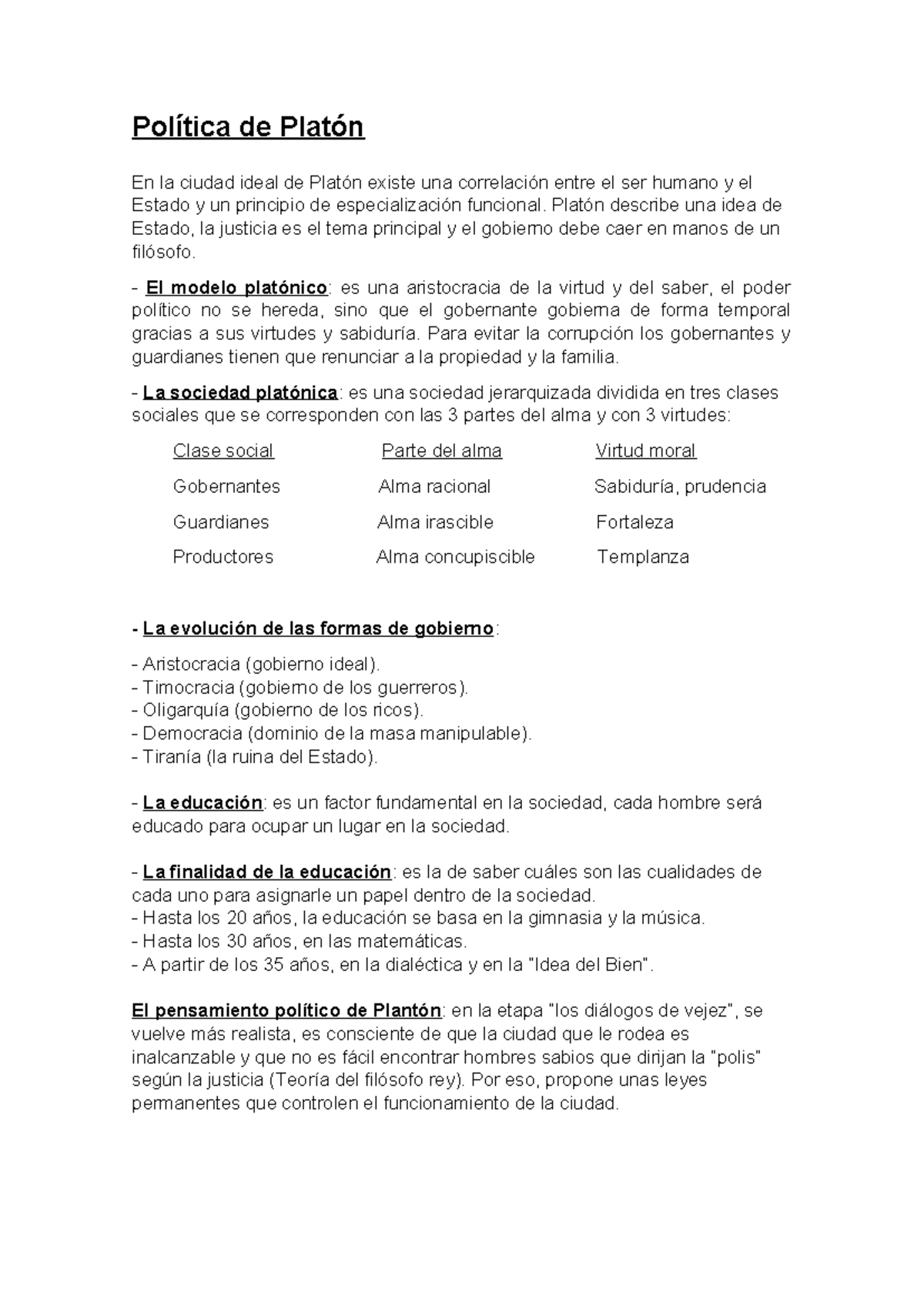 Política de Platón - Resumen lenguaje y literatura - Política de Platón ...