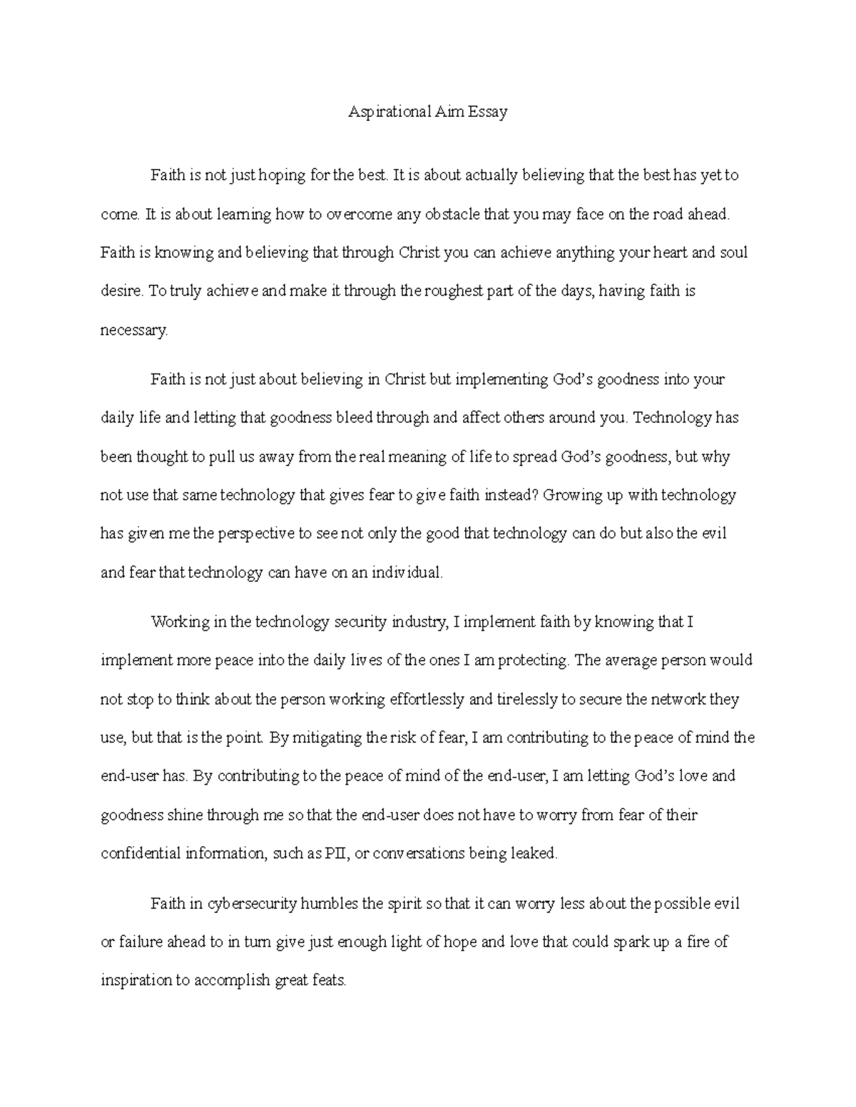Aspirational Aim Essay - Aspirational Aim Essay Faith is not just ...
