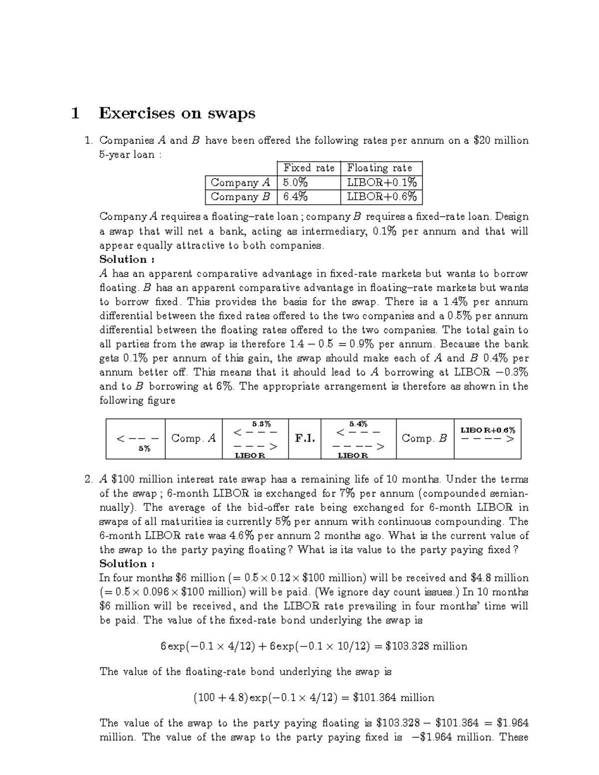 Exercisessolutions swaps - 1 Exercises on swaps Companies A and B have ...