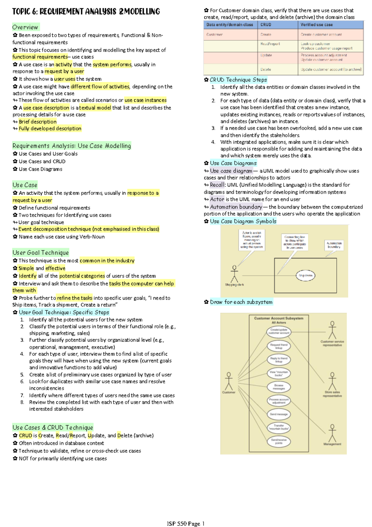 Topic 6 Requirement Analysis & Modelling - Overview Been exposed to two ...