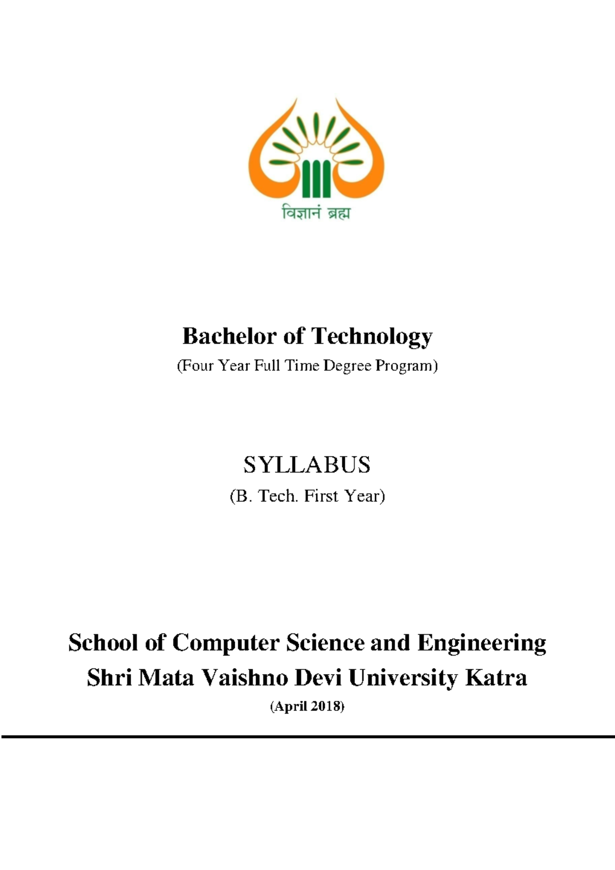 Syallbus-B - Yes - Bachelor of Technology (Four Year Full Time Degree Program) SYLLABUS (B. Tech ...