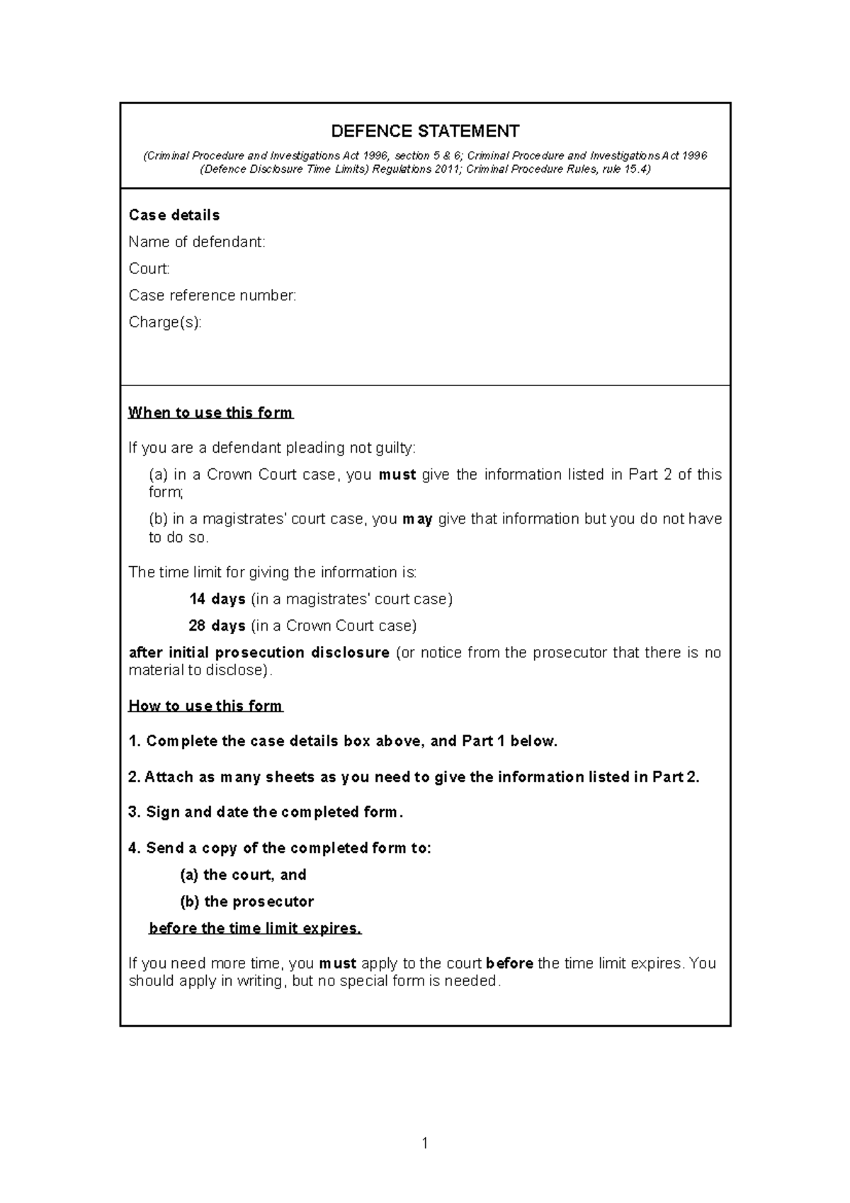 Defence statement - DEFENCE STATEMENT (Criminal Procedure and ...