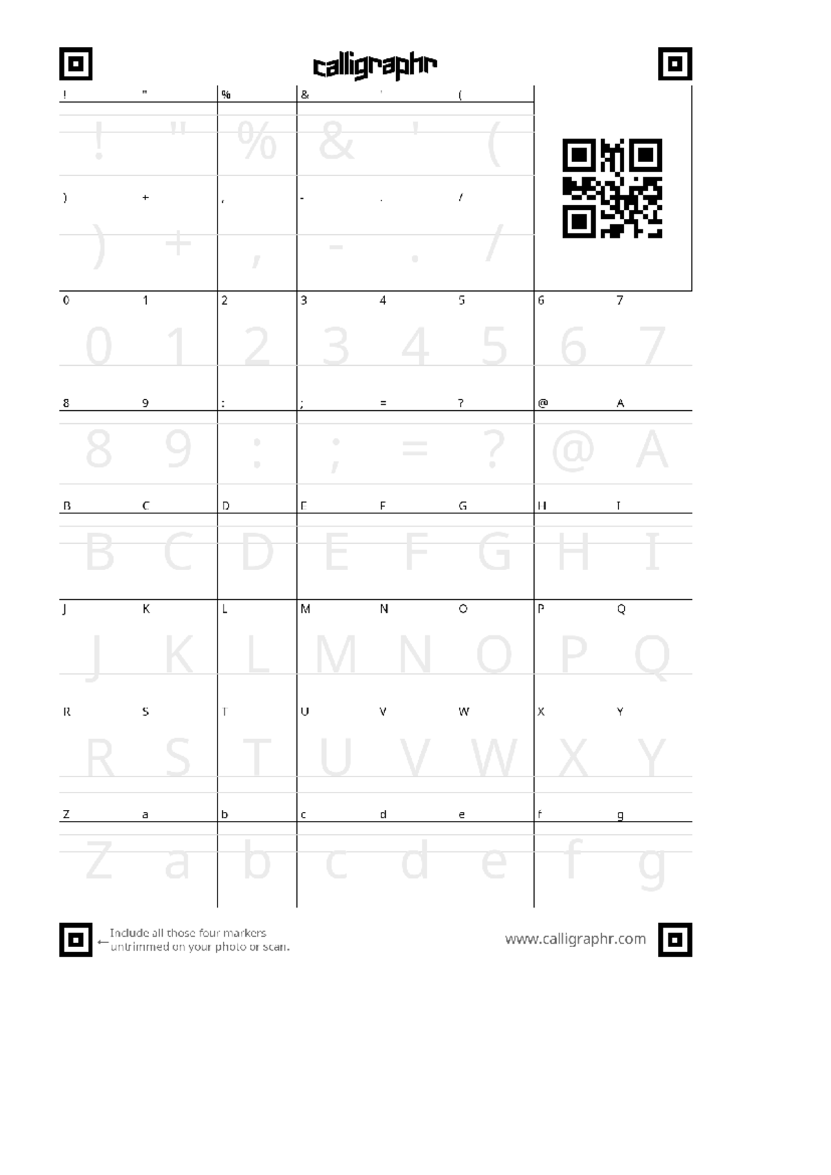 Calligraphr-Template English - calligraphr ) 0 1 2 3 4 5 6 7 2 3 5 6 7 ...