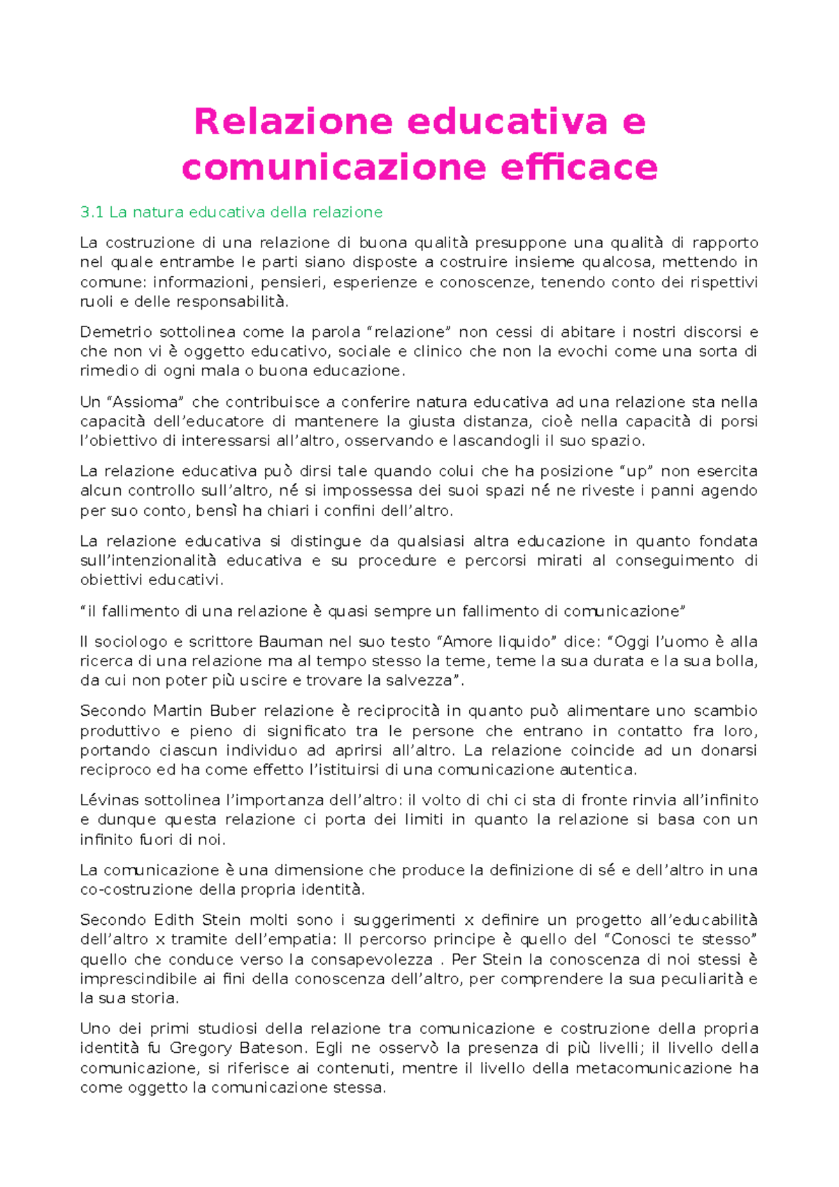 Cap 3 Relazione educativa e comunicazione efficace pedagogia - Relazione educativa e ...
