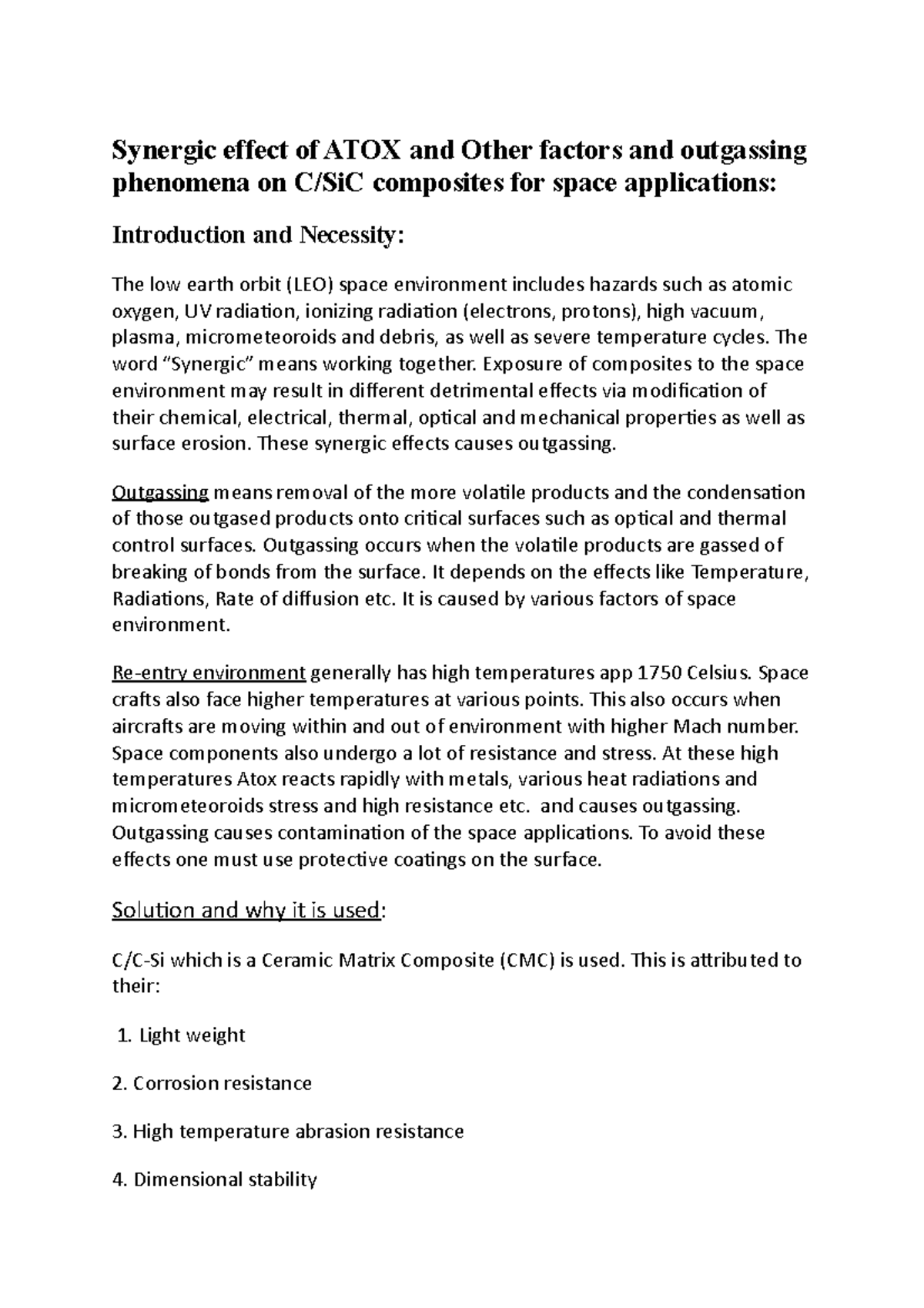 Synergic effect of atox and outgassing phenomena - Synergic effect of ...