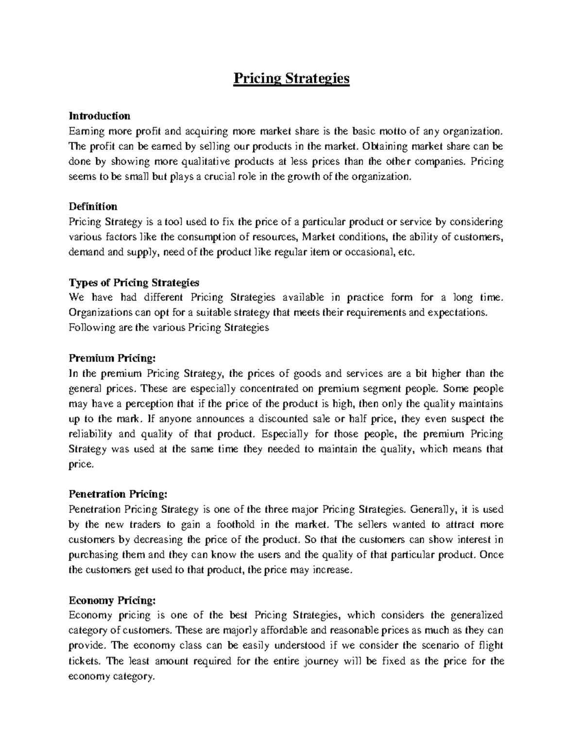 Pricing Strategies - Pricing Strategies Introduction Earning more ...