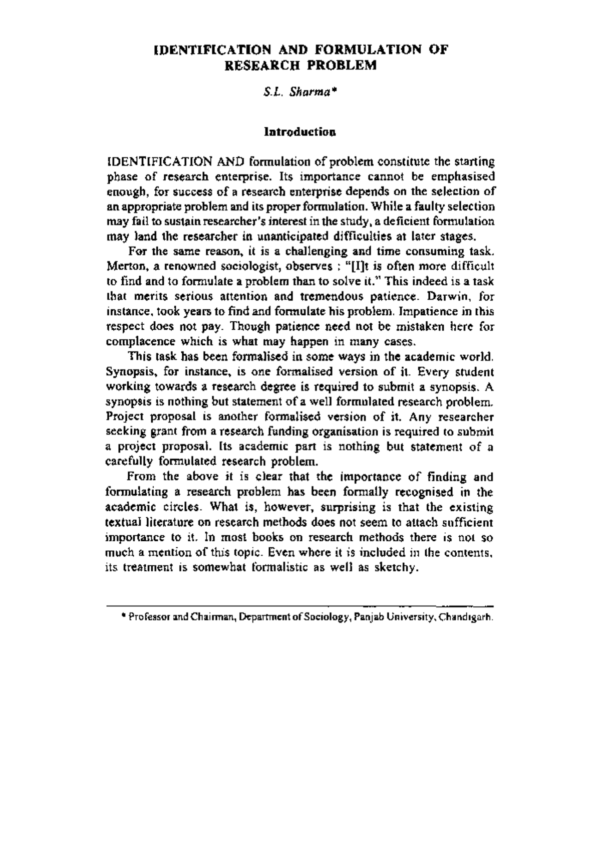 Identificationand Formulationof Research Problem - IDENTIFICATION AND FORMULATION OF RESEARCH ...