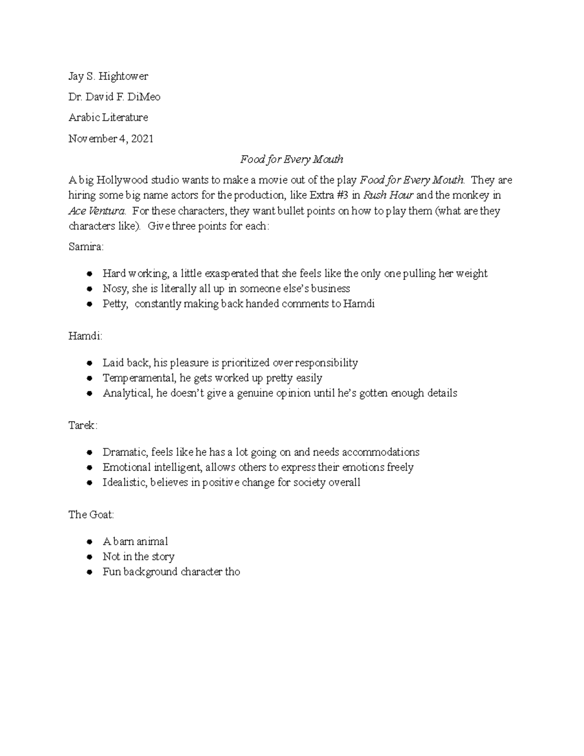 Hightower, Homework ╰⌤╯ - Jay S. Hightower Dr. David F. DiMeo Arabic ...