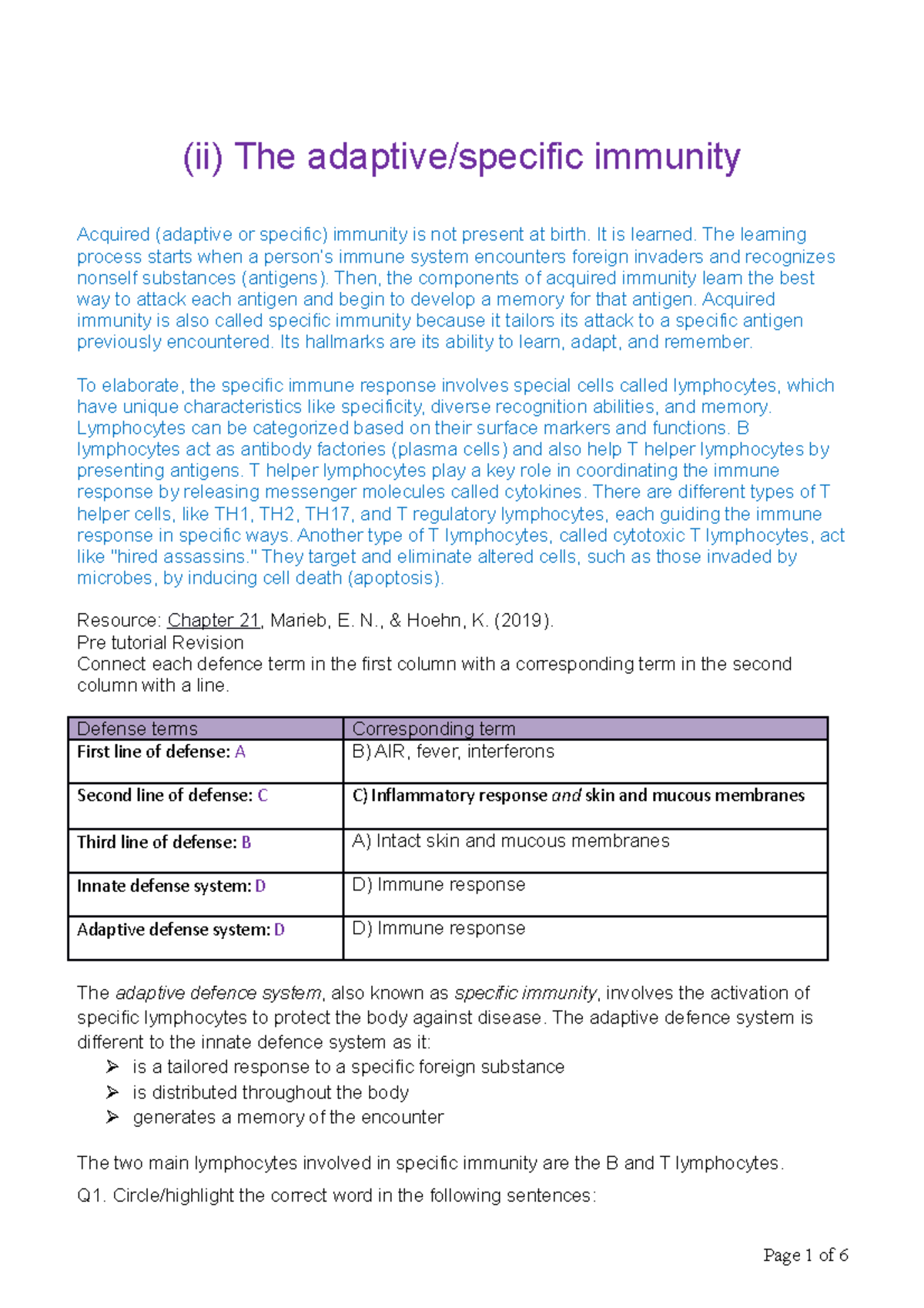 Module 7 Adaptive immunity - (ii) The adaptive/specific immunity ...
