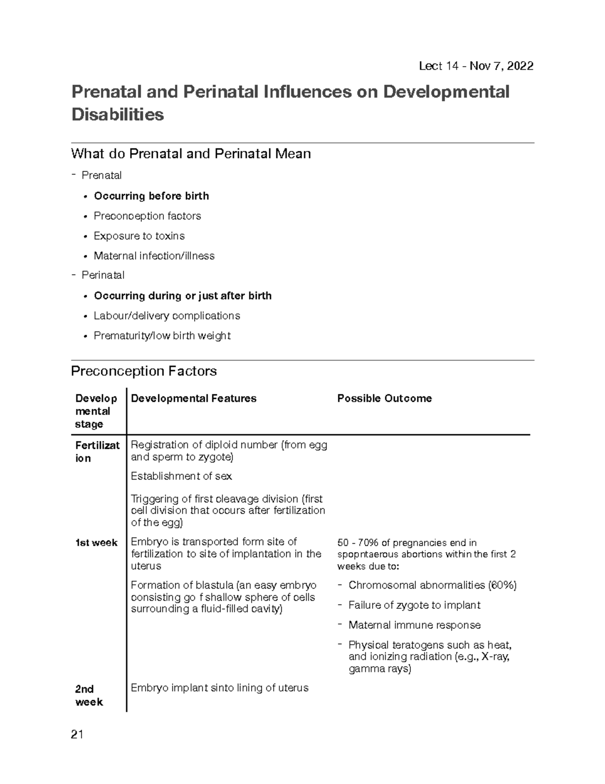 Prenatal and Perinatal influences on developmental disabilites lecture ...