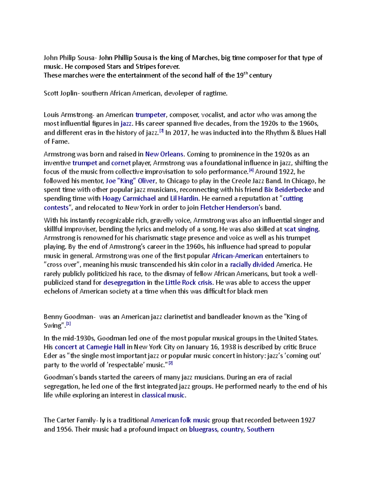 Blues test 1 review sheet - MUS1371 - Studocu