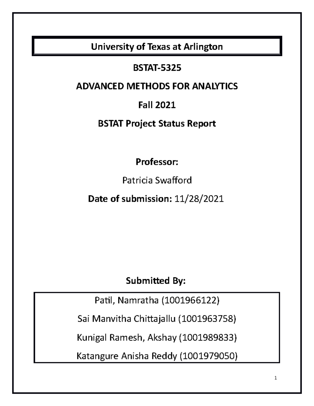 Bstat Poject report Sec003 Team10 - University of Texas at Arlington ...