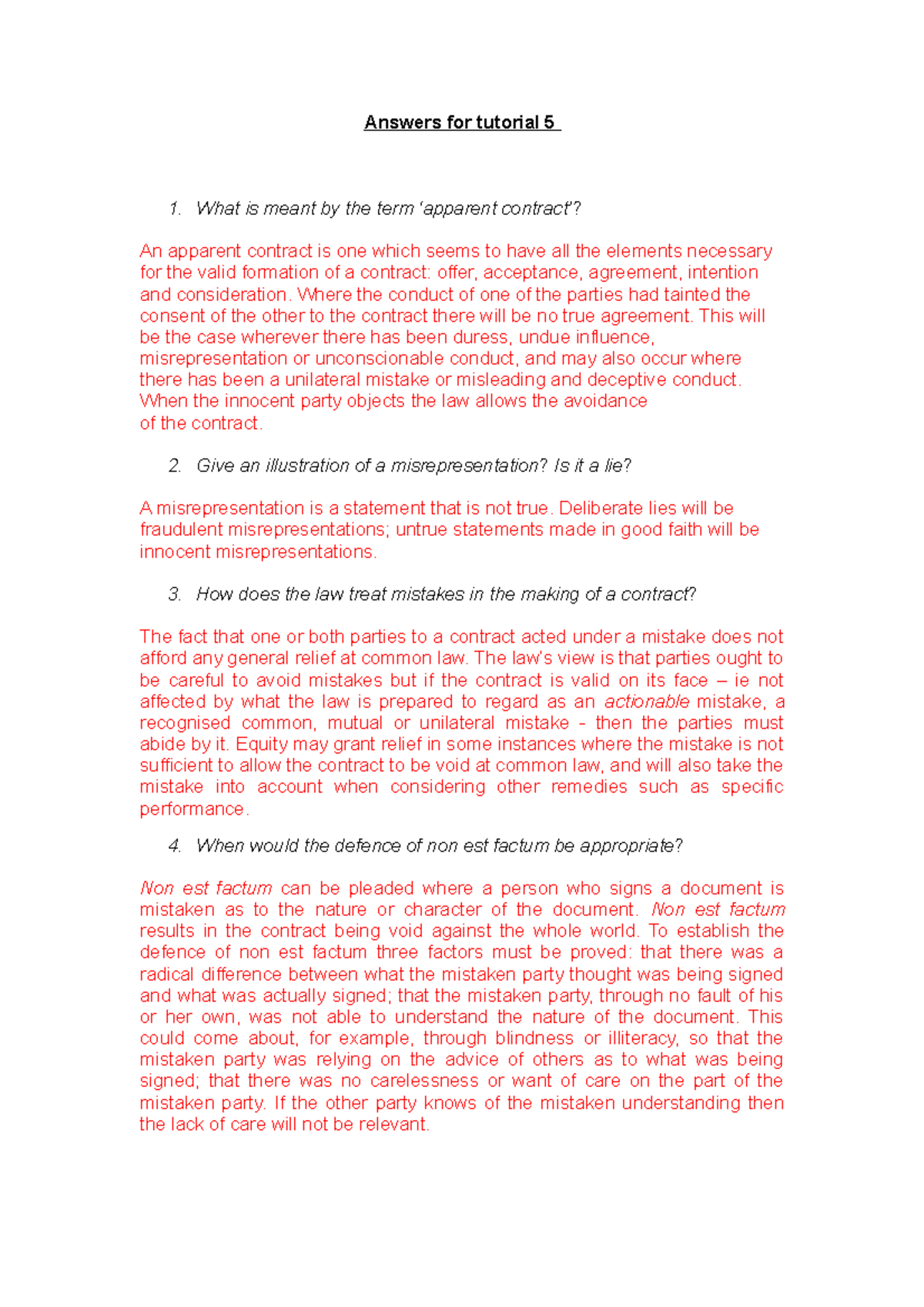 BU 1112 - Tutorial 5 answers - Answers for tutorial 5 1. What is meant ...