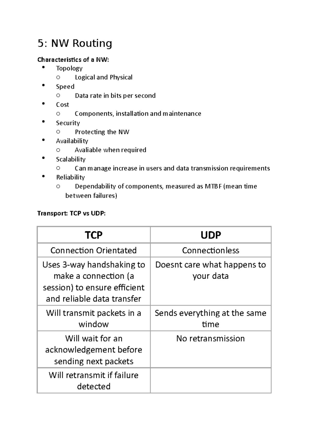 5 NW Routing - Lecture notes Week 5 - 5: NW Routing Characteristics of ...
