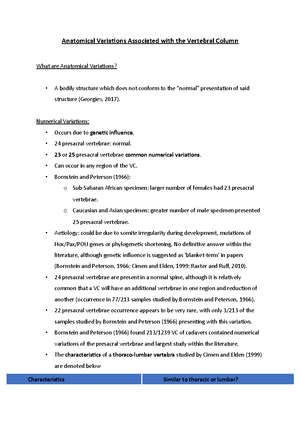 L7 - lecture 7 - Anatomical Variaions Associated with the Vertebral ...