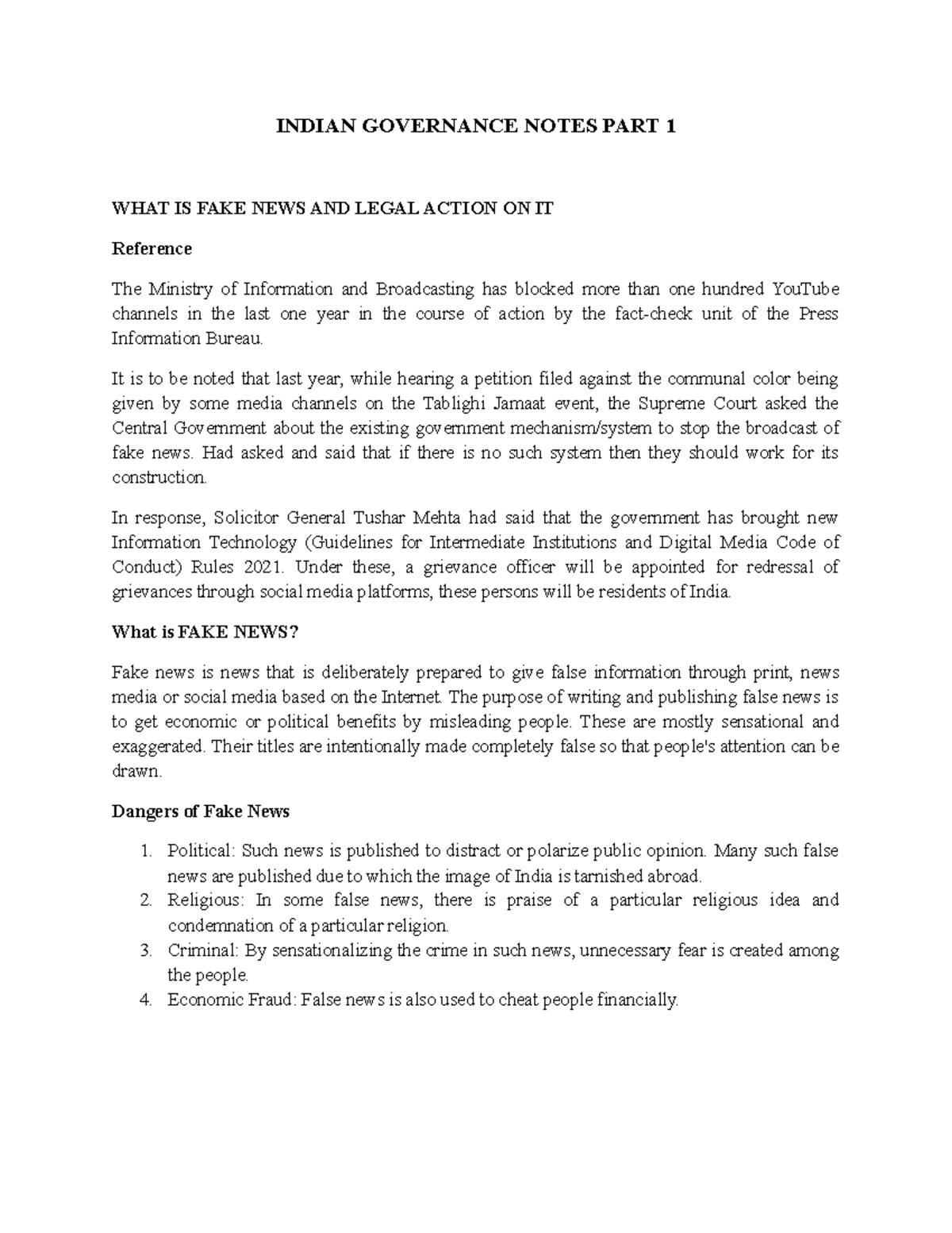 Indian Governance Notes PART 1 - INDIAN GOVERNANCE NOTES PART 1 WHAT IS ...