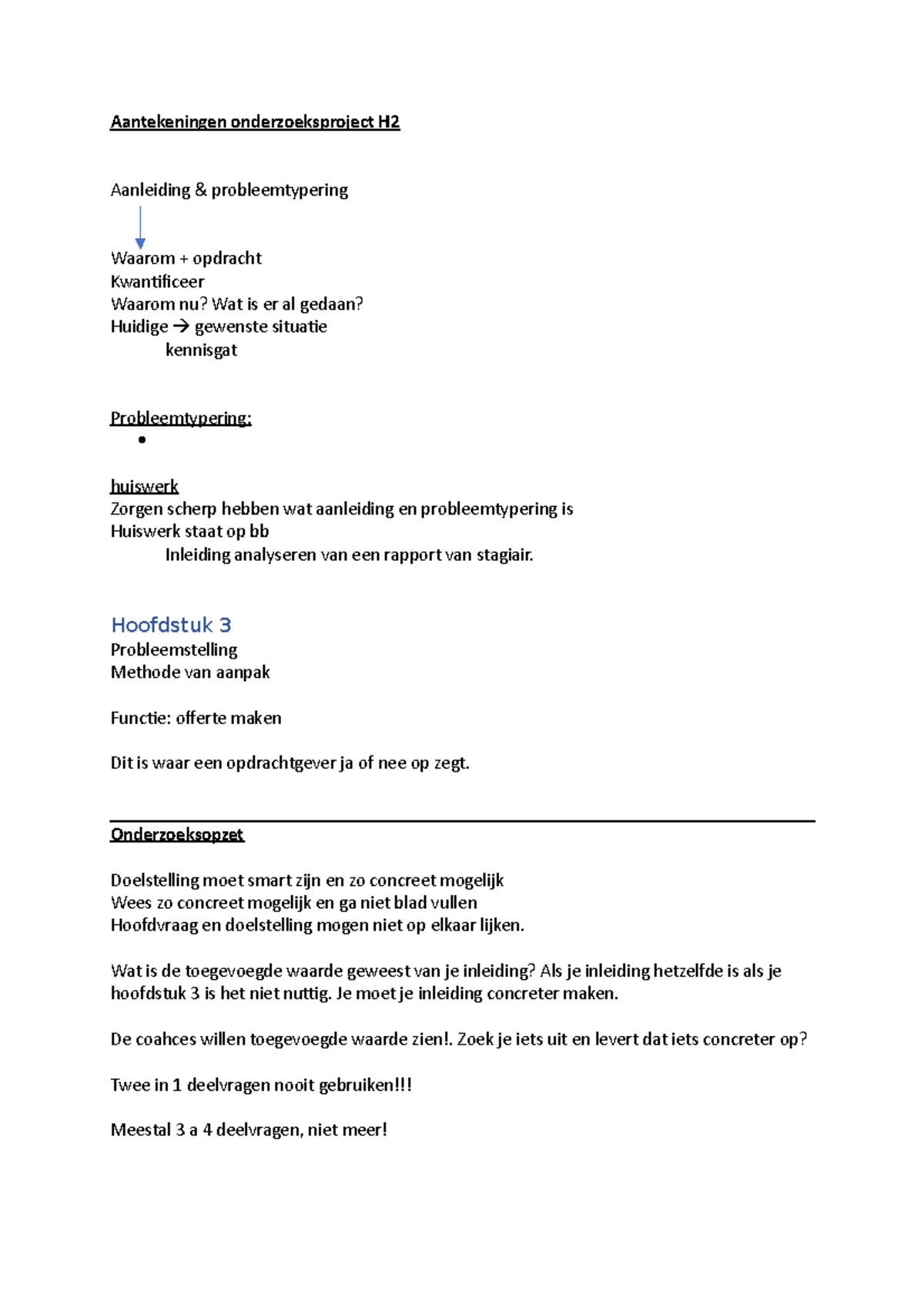 Aantekeningen onderzoeksproject - Hoofdstuk 3 Probleemstelling Methode ...