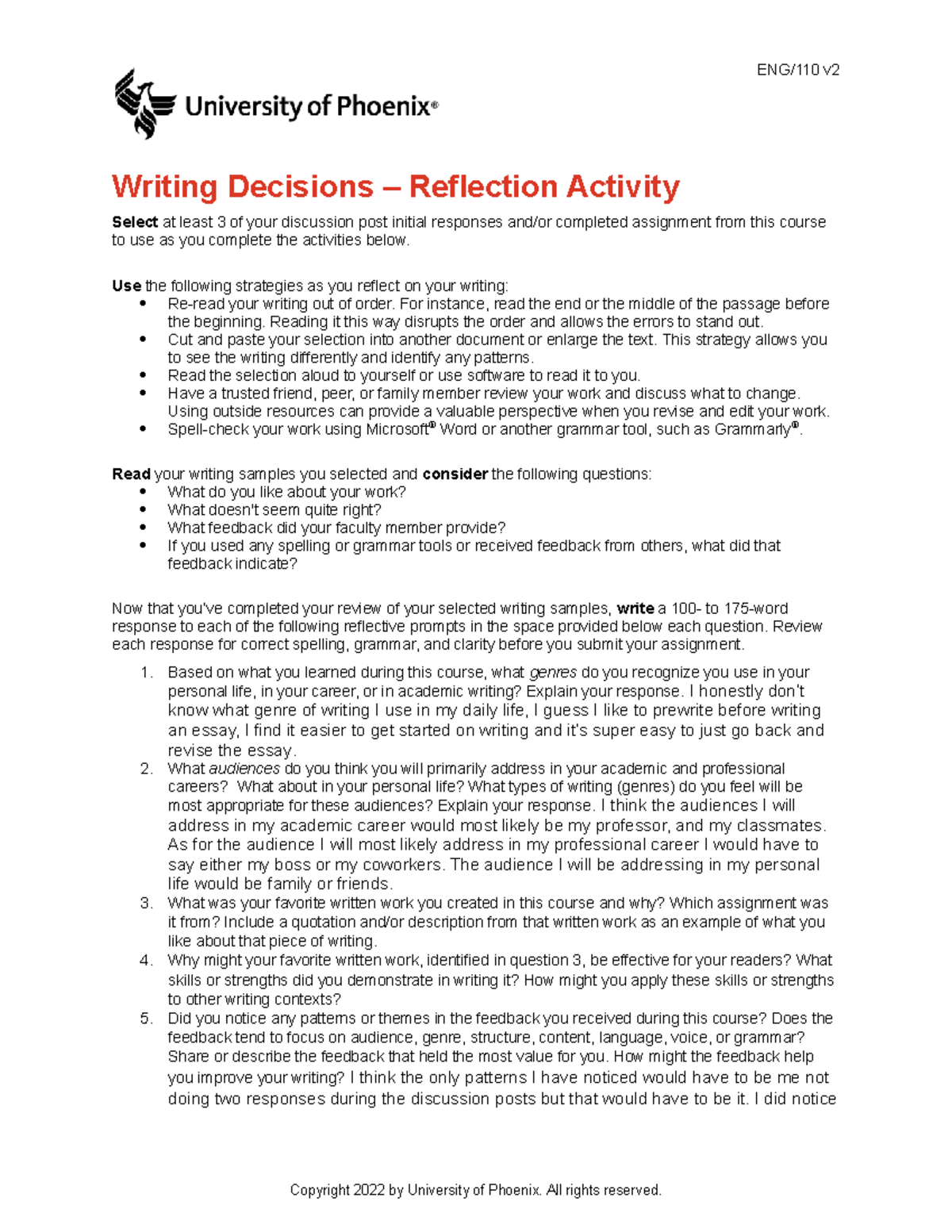 Eng110 v2 wk5 writing decisions reflection activity - ENG/110 v Writing ...