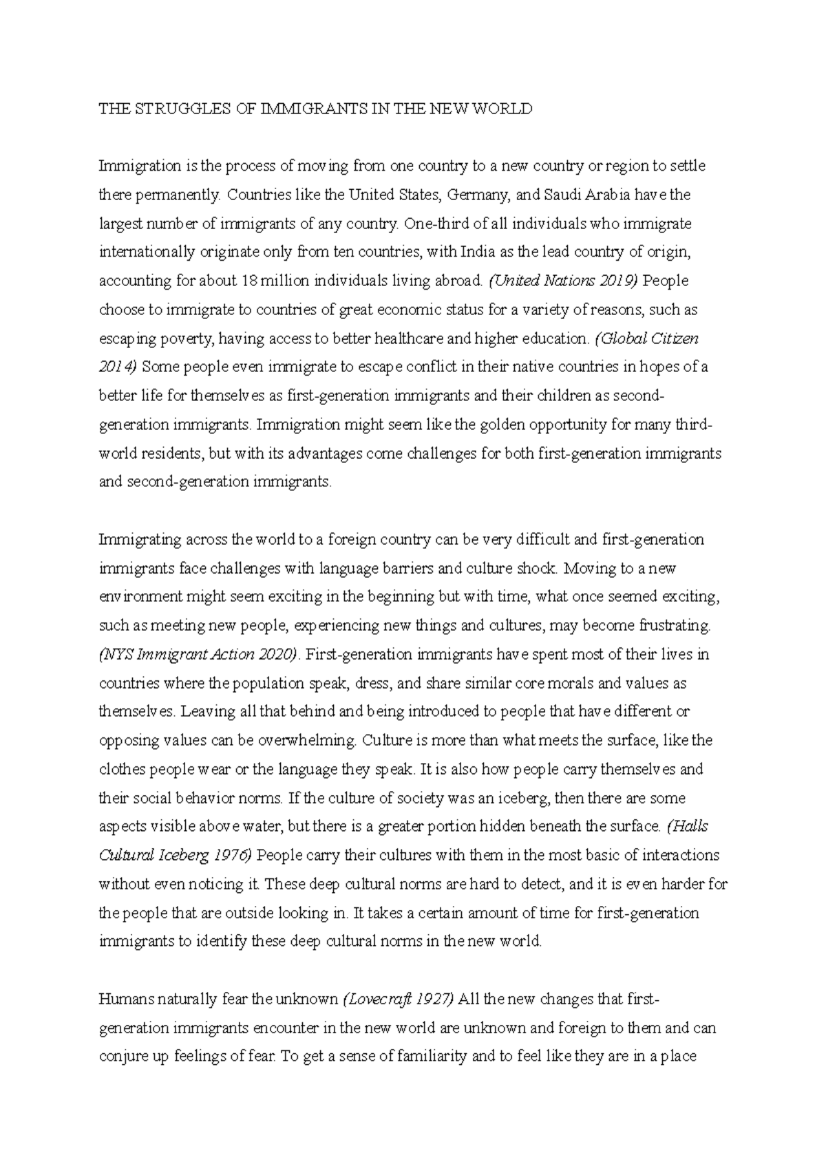 IN Depth Project on first and second-generation immigrants and their ...