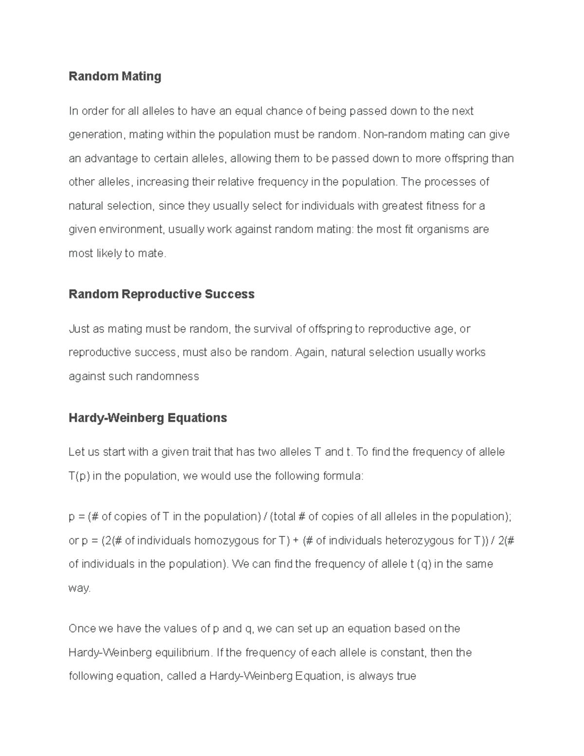 Random Mating - notes - Random Mating In order for all alleles to have ...