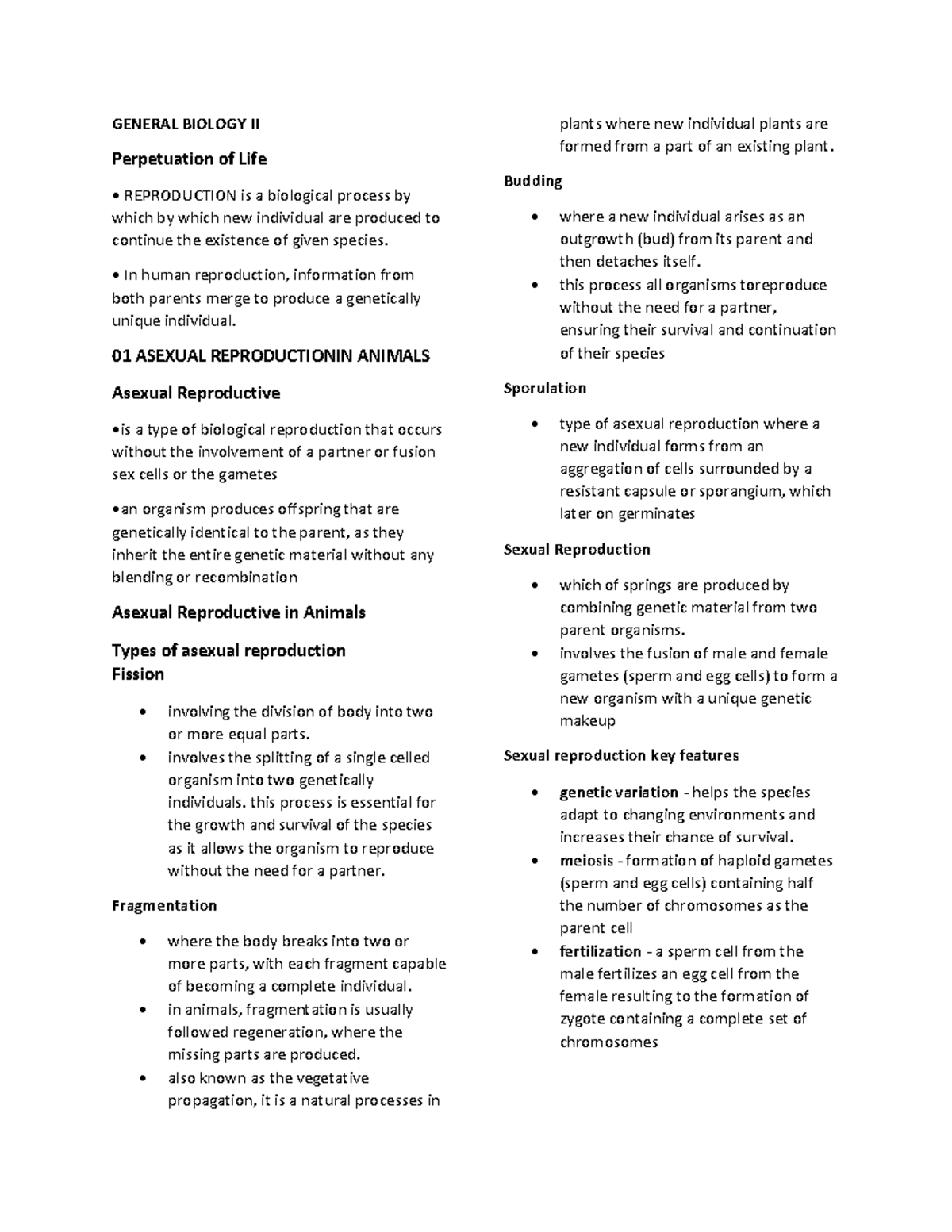 General Biology II Reviewer - GENERAL BIOLOGY II Perpetuation of Life ...