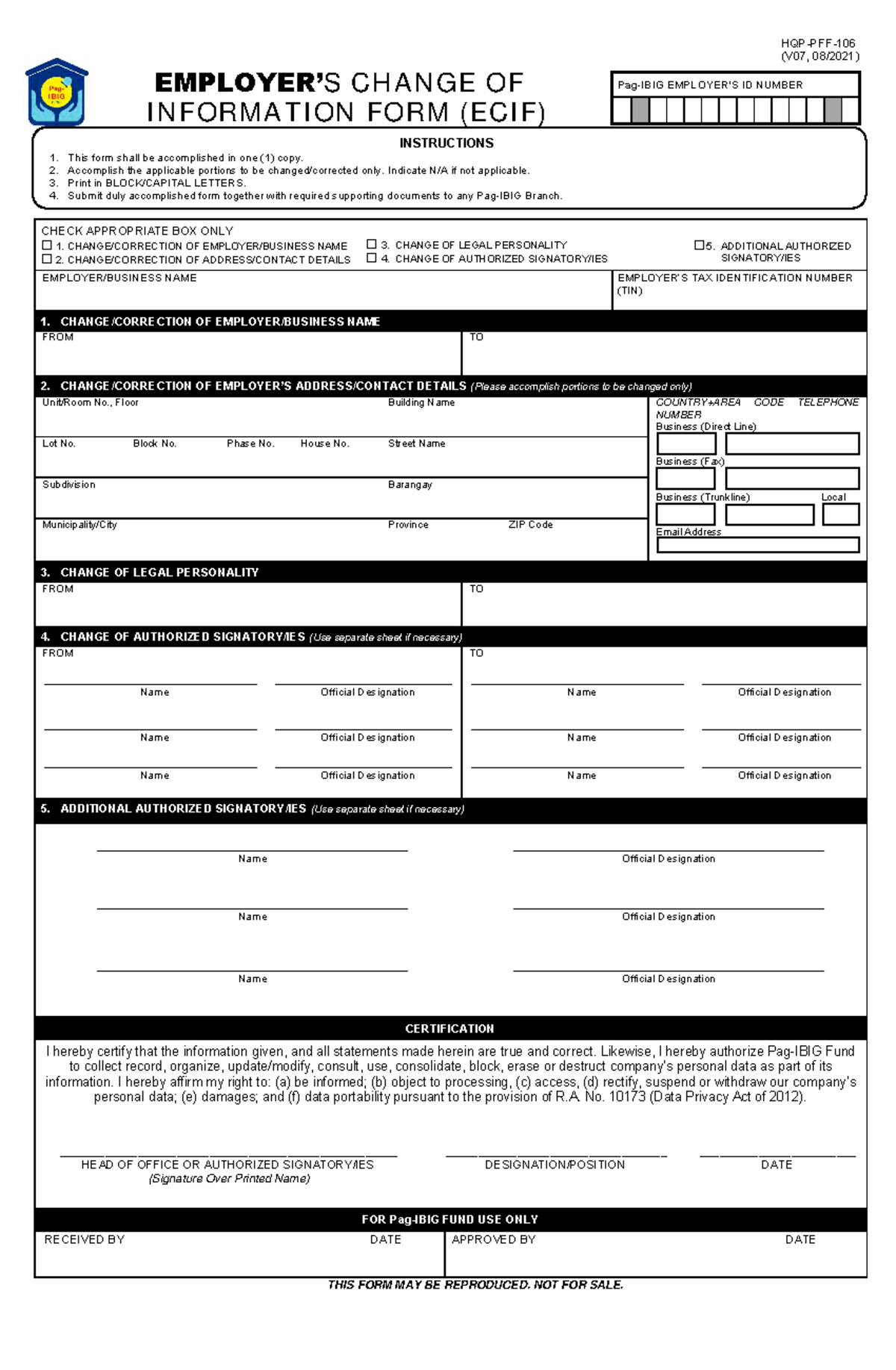 ECIF - I am so sorry. - EMPLOYER’S CH AN GE OF I N FORM AT I ON FORM ...