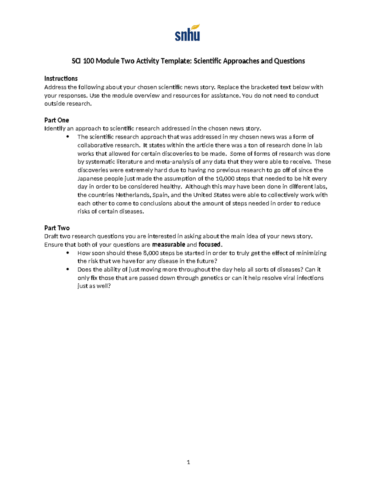 SCI 100 Module Two - SCI 100 Module Two Activity Template: Scientific ...