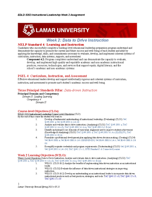EDLD 5352 Week 3 Lever 3-Observation and Feedback Assignment Template - Week 3 – Lever 3: - Studocu