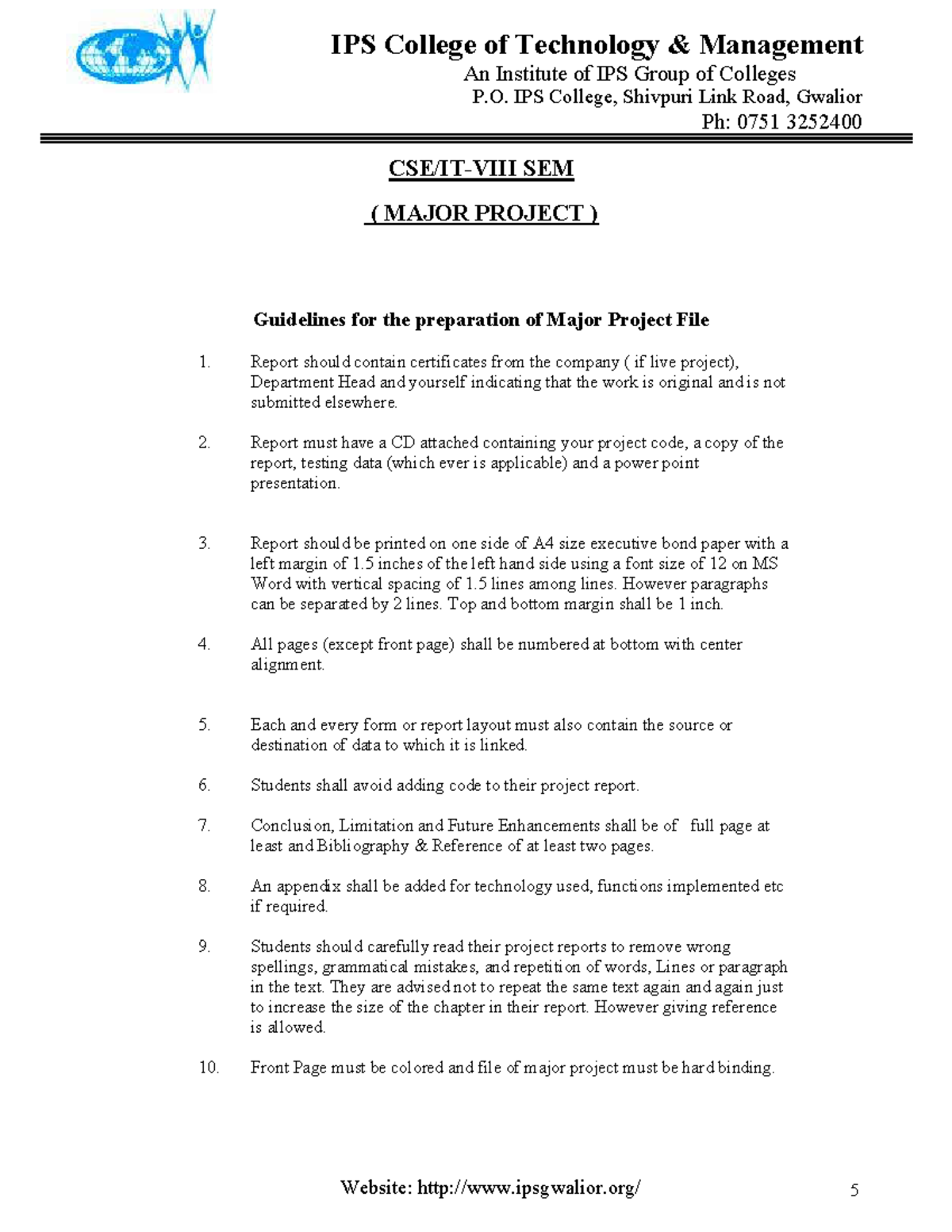 Major projects guidelines - An Institute of IPS Group of Colleges P ...